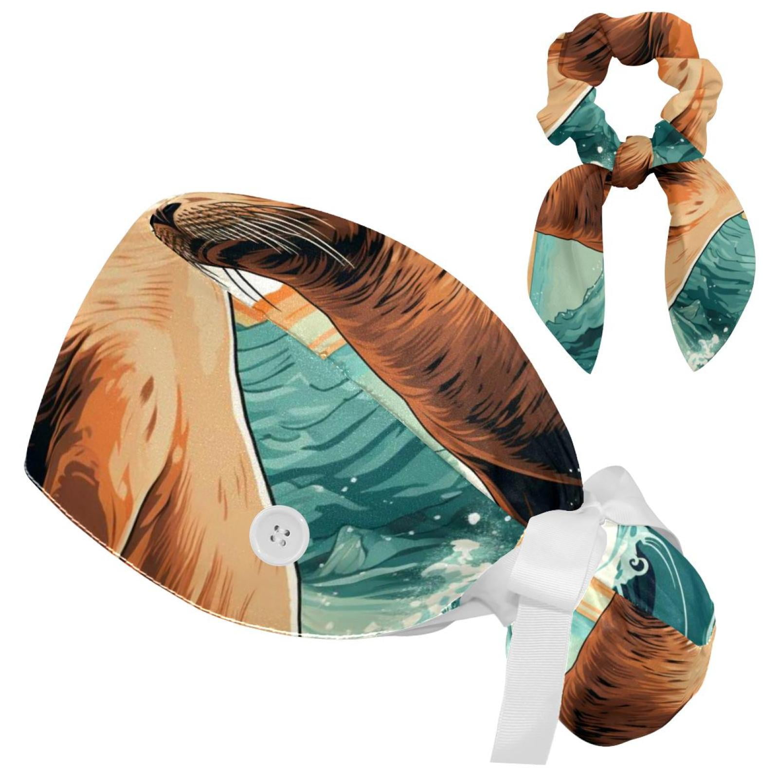Sea Lion Surgical Cap with Buttons/ Bow Hair Scrunchy for Long Hair ...