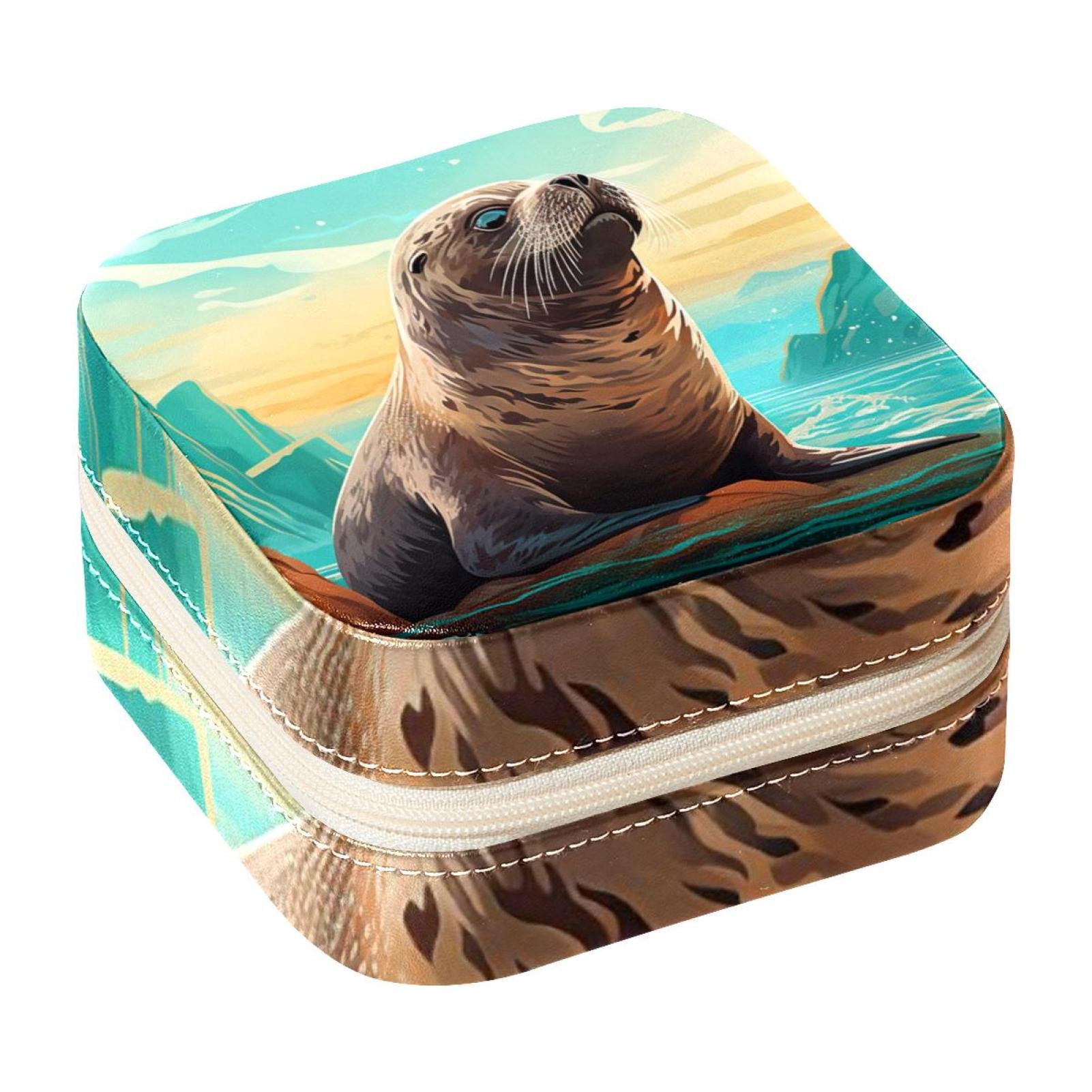 Sea Lion Travel Portable Square Jewelry Box Earring Necklace Bracelet ...
