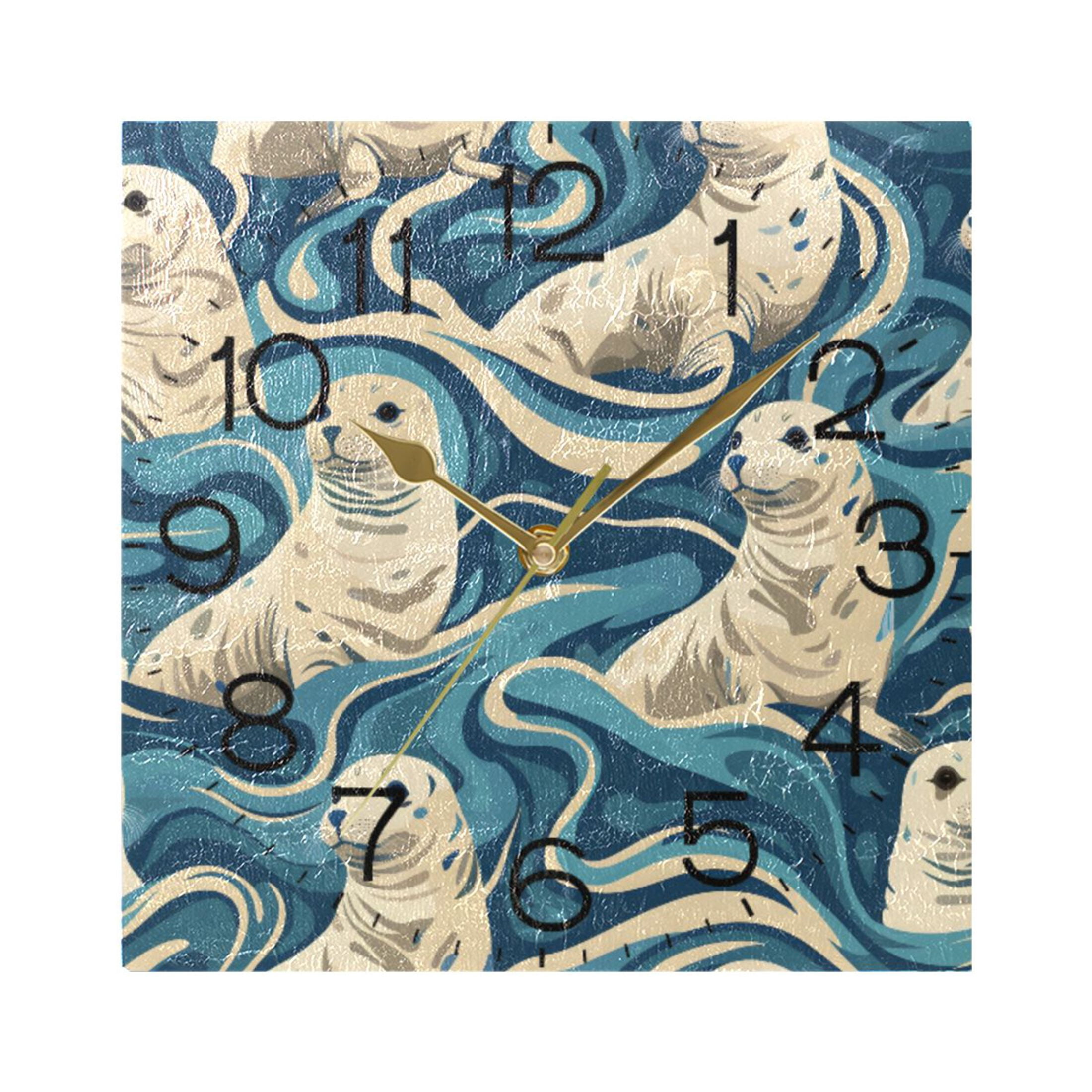 Sea Lion in Sea Wall Clock 7.78" Non-Ticking Silent Battery Operated ...