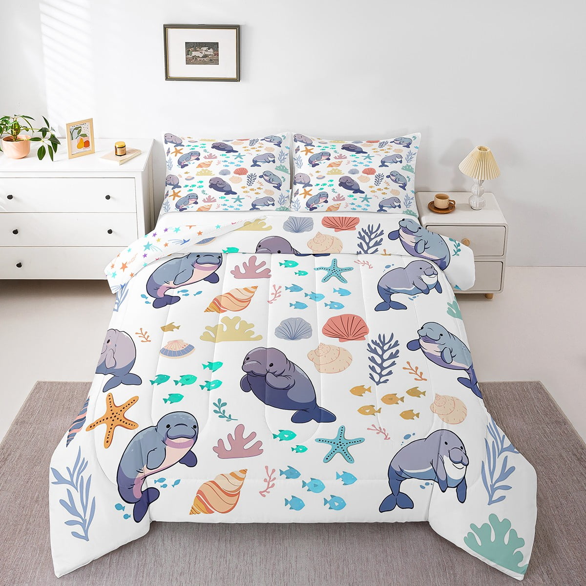 Sea Lions Comforter Set Underwater Animal Bedding Kawaii Room Decor ...