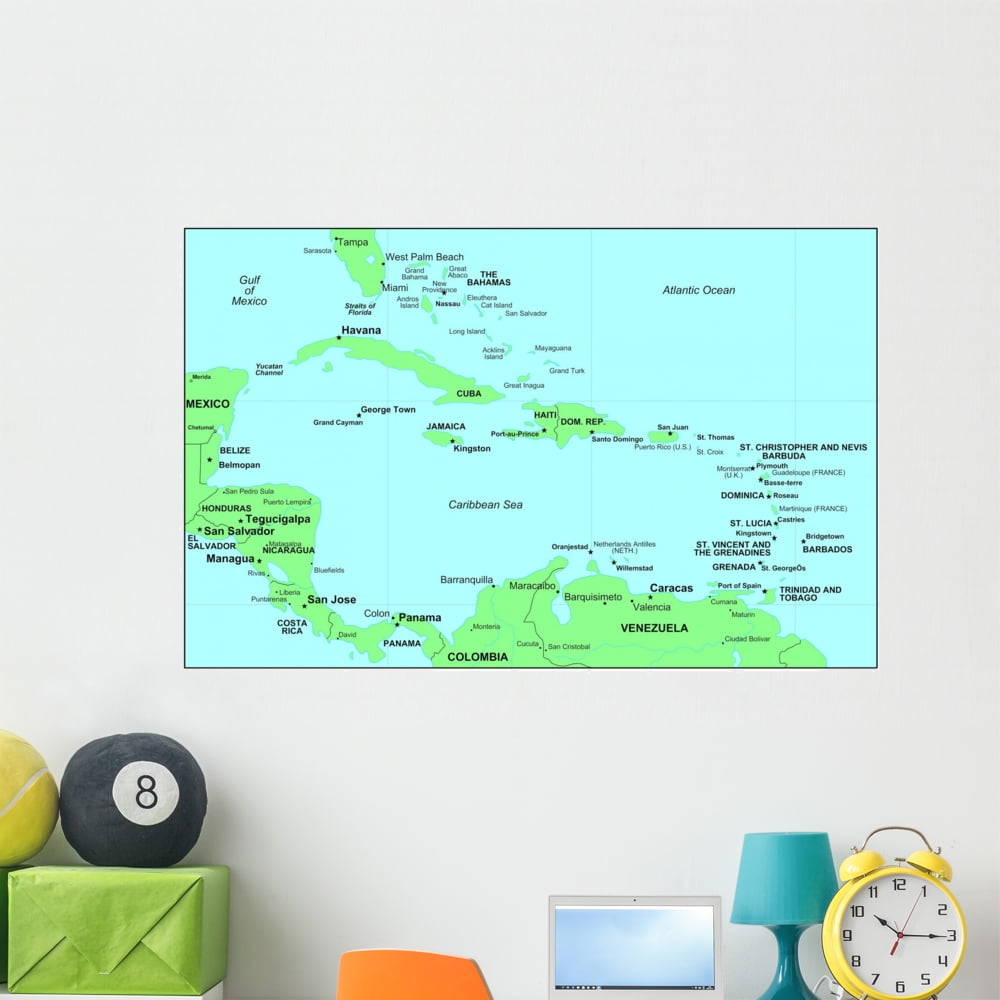 Sea Maps Series Caribbean Wall Mural by Wallmonkeys Peel and Stick ...