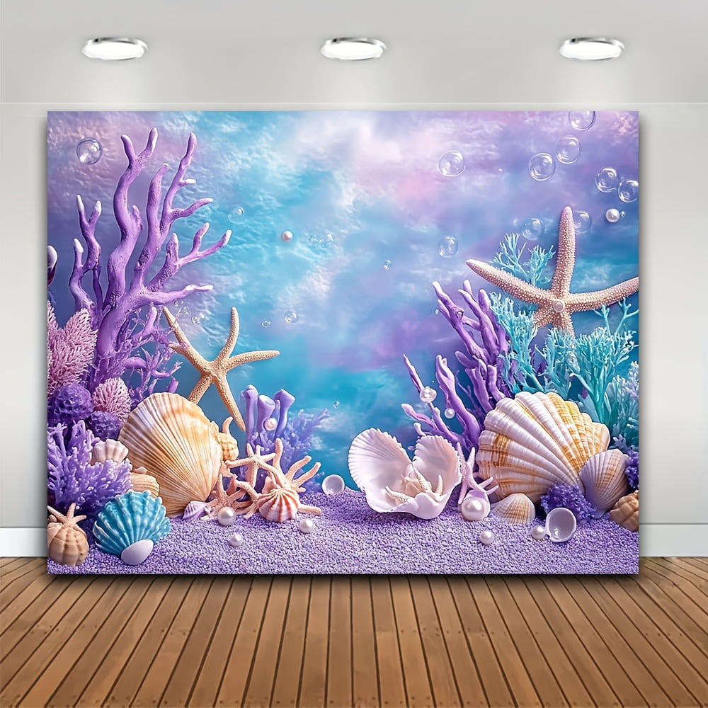 Under the Sea Mermaid Backdrop Purple and Blue Starfish Shellfish ...