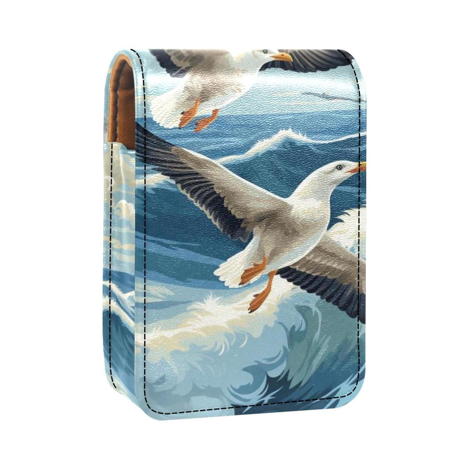 Sea Mew Portable Lipstick Case with Mirror, Compact Cosmetic Pouch ...