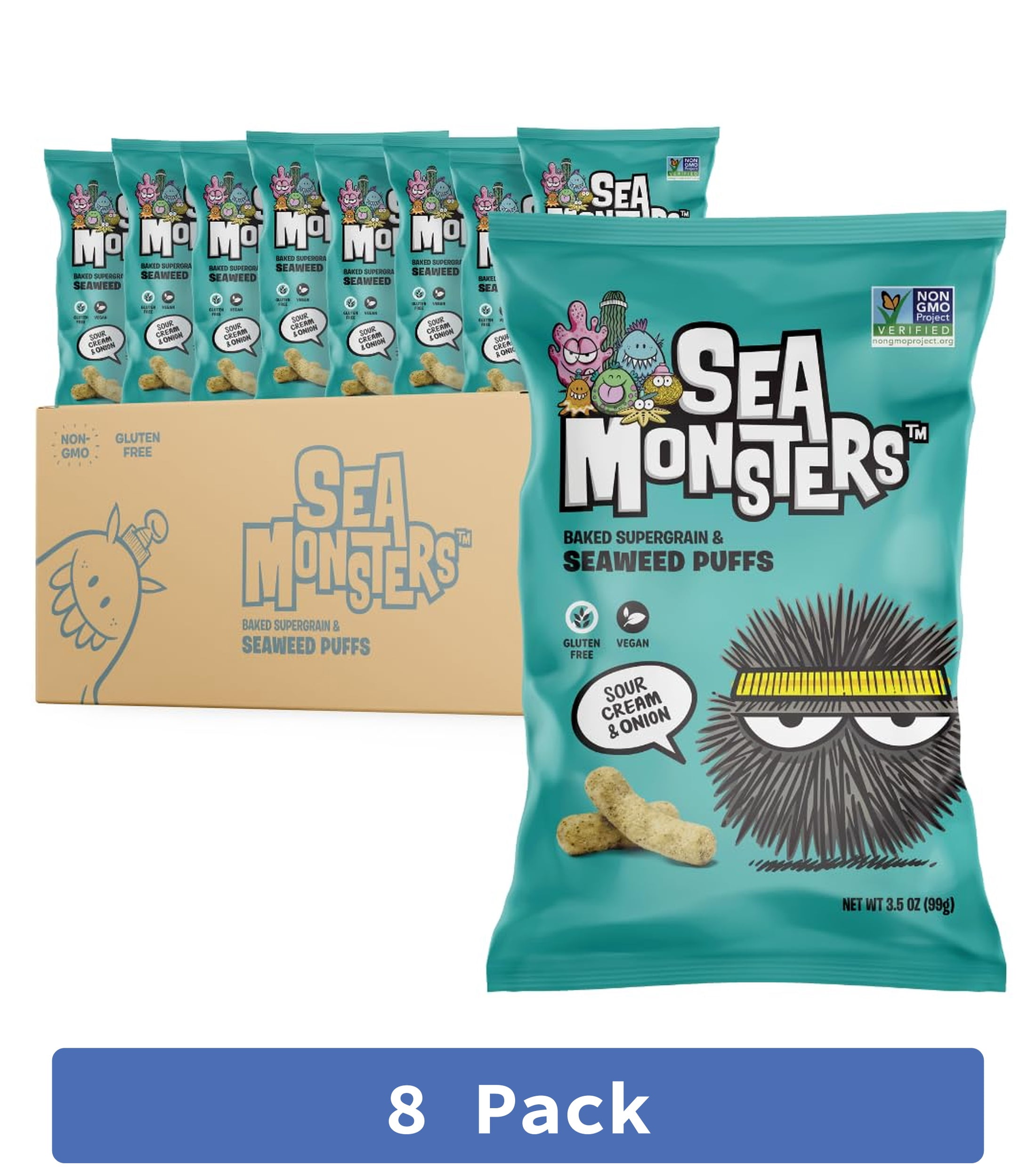 Sea Monsters Seaweed Puffs Sour Cream & Onion 3.5 oz (Pack Of 8 ...