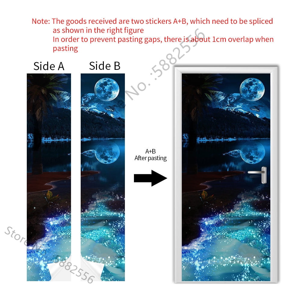 Sea Moon Door Decoration Stickers Bedroom Entrance Room 3d Seagull Wood ...