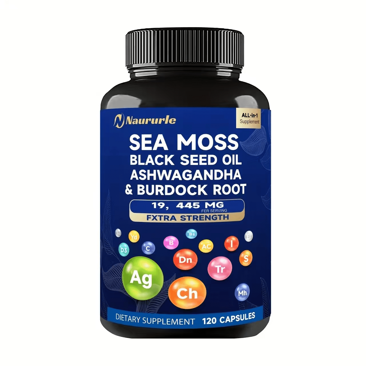 Sea Moss Black Seed Oil Ashwagandha & Burdock Root 19445mg Extra Strength Capsules - All-in-One ...