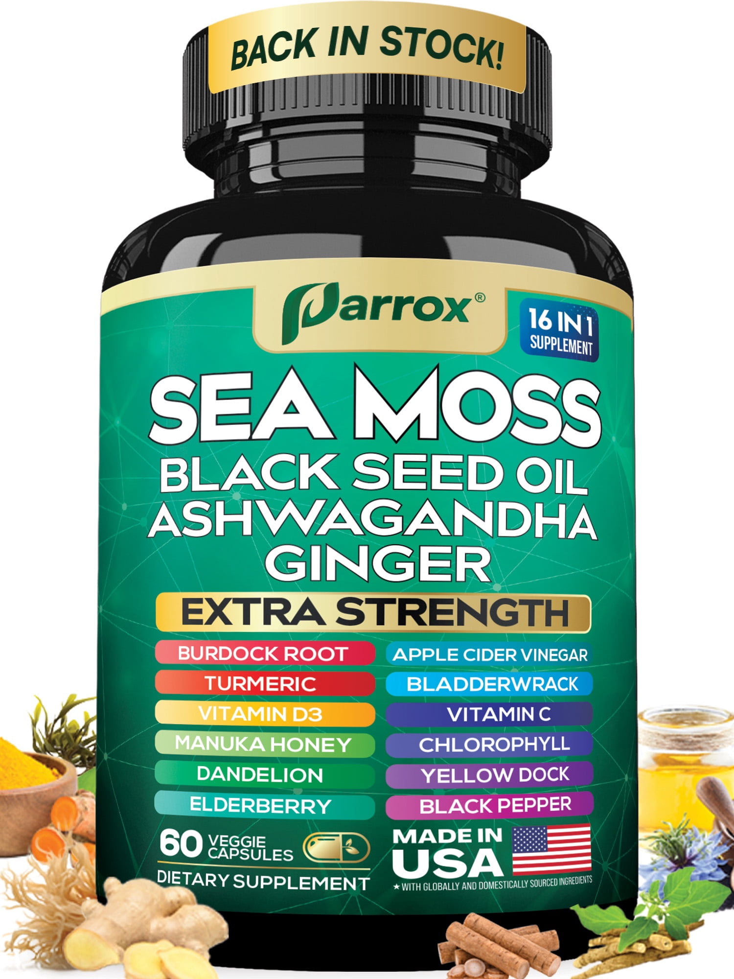 Sea Moss, Black Seed Oil, Ashwagandha, Turmeric, Chlorophyll, Dandelion ...
