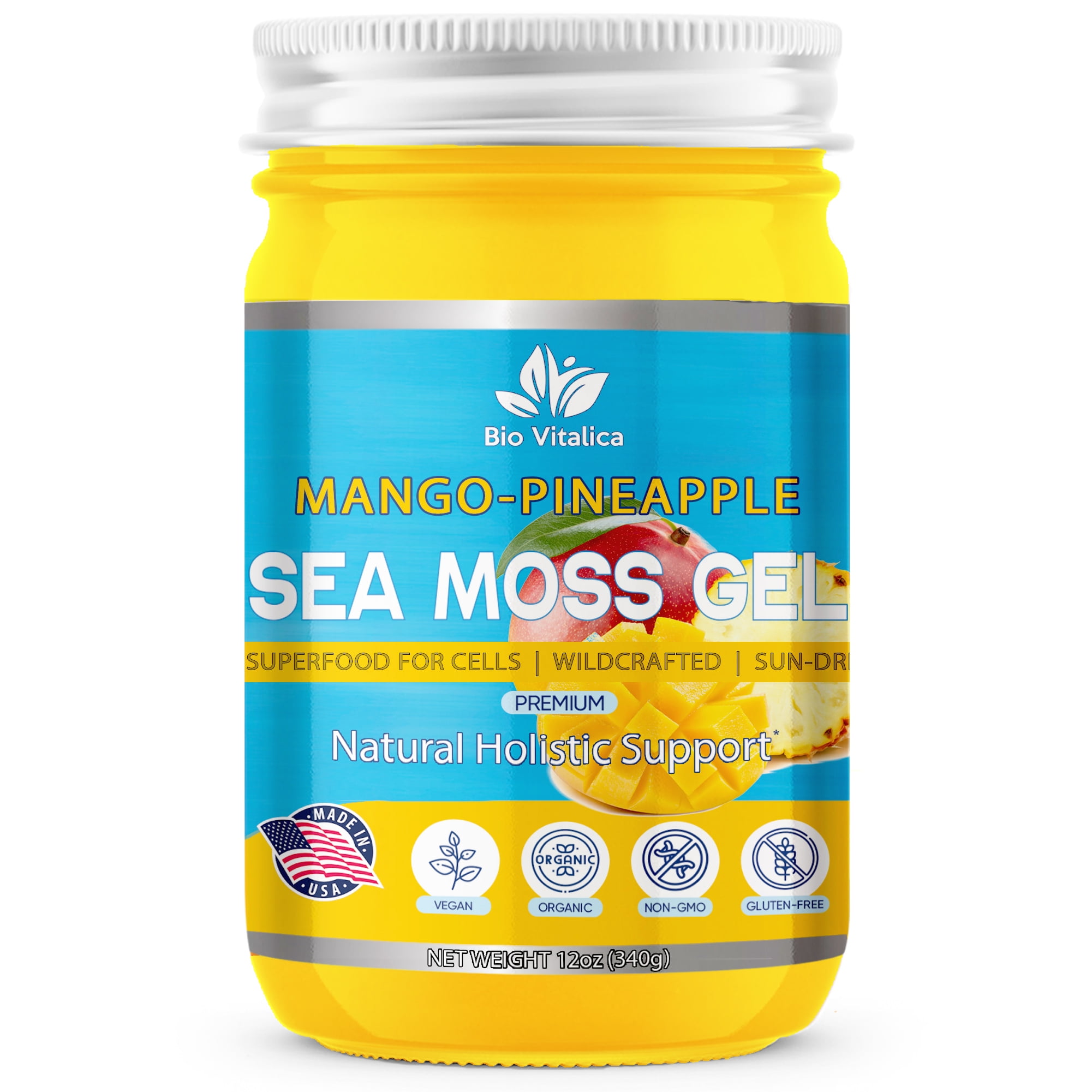 Sea Moss Gel by BioVItalica (Mango Pineapple) - Irish sea Moss Dr Sebi, Vegan superfood for ...