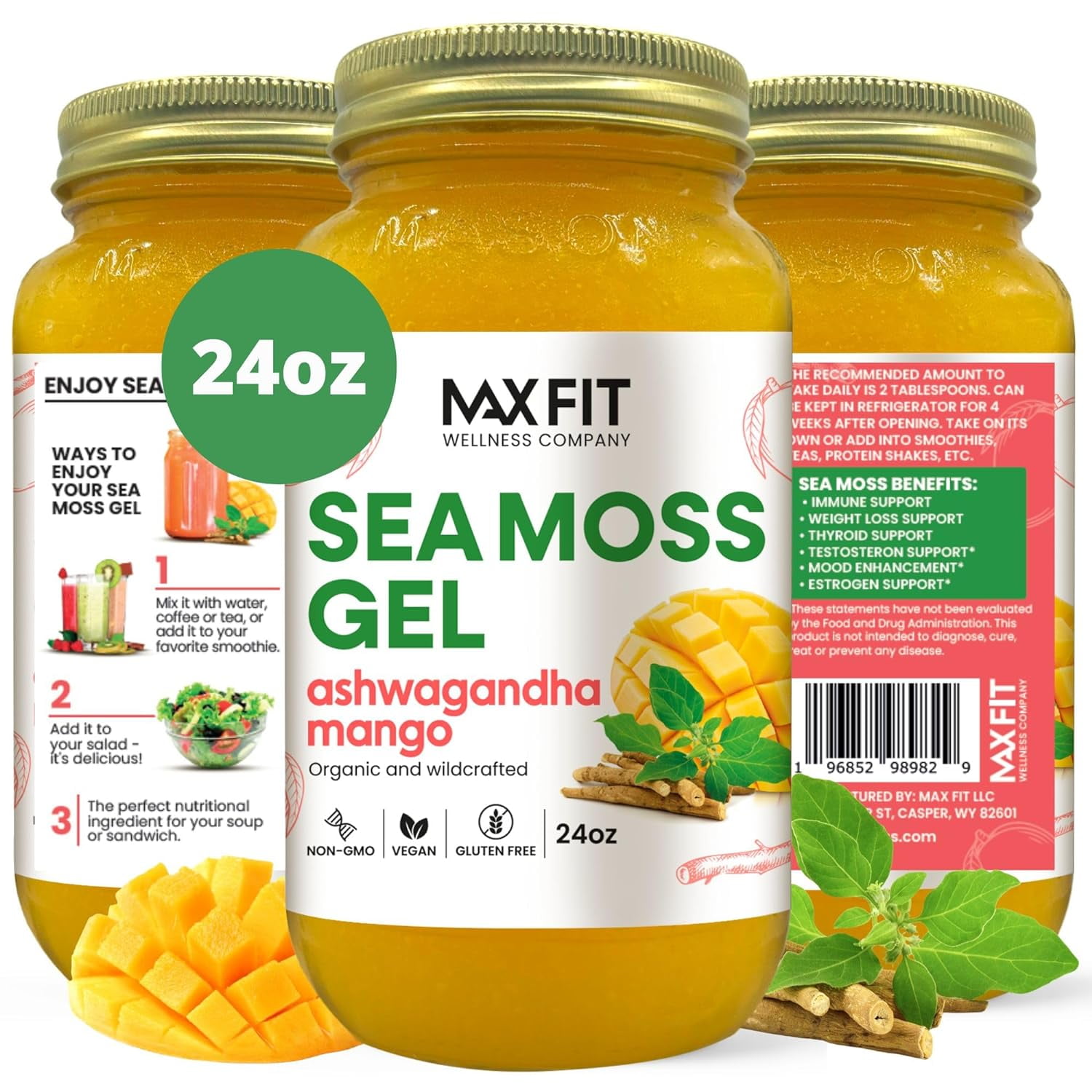 Sea Moss Gel Organic Ashwagandha Mango (25 Flavors) 24oz Wildсrafted ...
