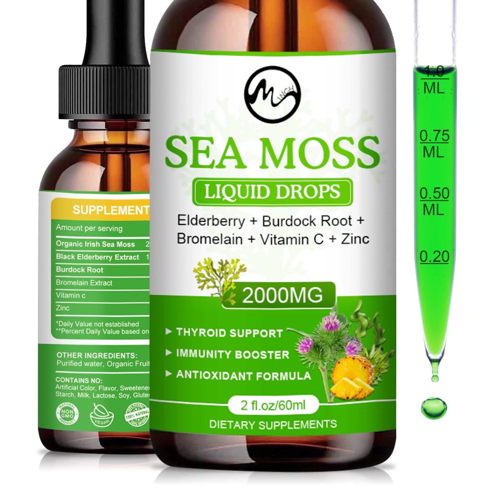 Sea Moss Liquid Drops - Irish Sea Moss 2000mg with Elderberry, Burdock ...