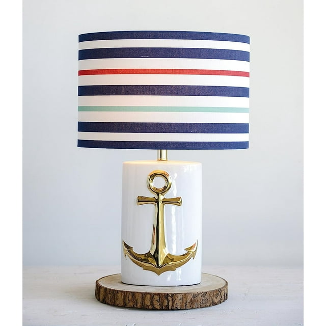 Sea Nautical Coastal Golden Ship Anchor Ceramic Table Lamp Navy Sailor ...