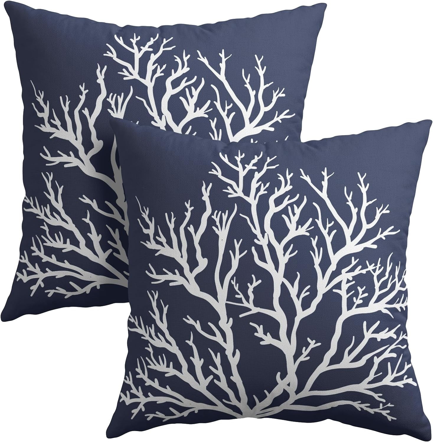 Sea Navy Blue Coral Tree Pillow Covers 18x18 Inch Set of 2 Summer Beach ...