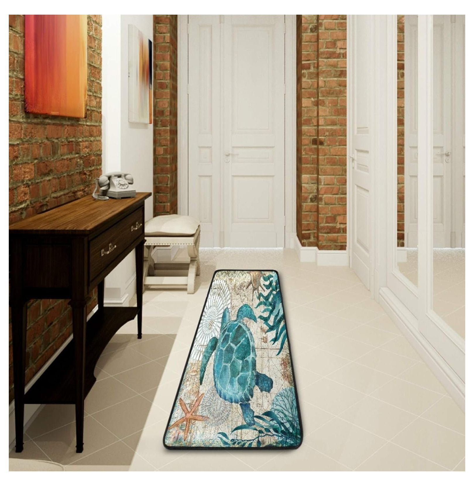 Sea Ocean Turtle Map Runner Rug Kitchen Starfish Non Slip Doormat Area ...
