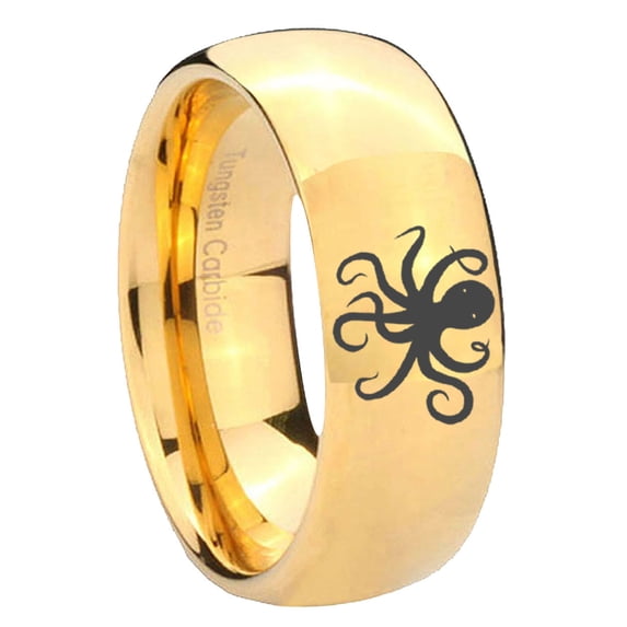 Sea Octopus Dome Gold Plated Tungsten Men Ring 10MM - Walmart.com