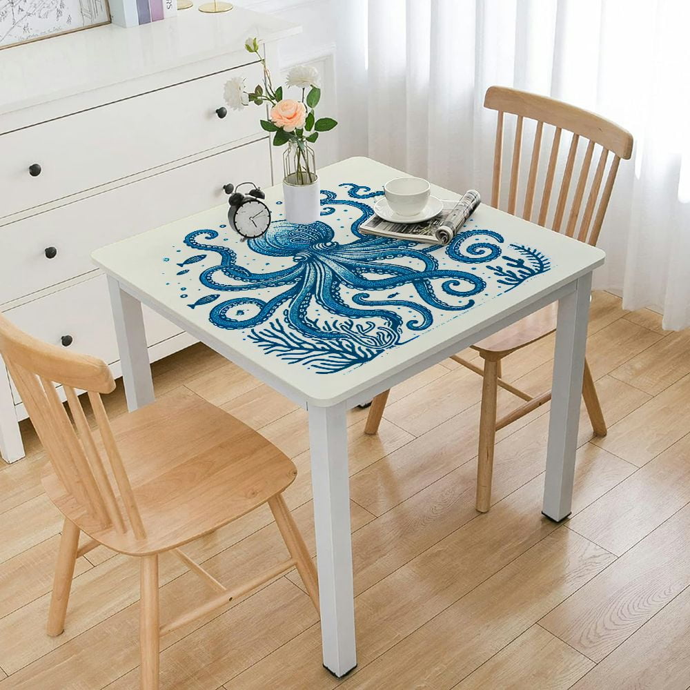 Sea Octopus Tablecloth, Fitted Table Cover with Elastic for Tables ...