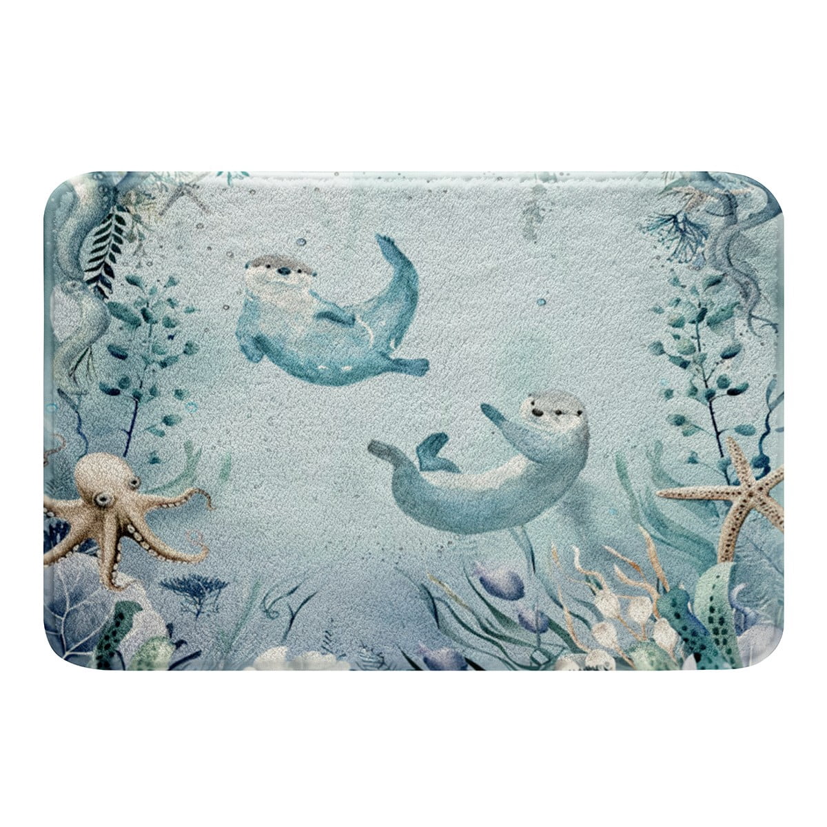 Sea Otter Bathroom Rugs Teal Blue Ocean Beach Coastal Floor Mats 20"x32 ...
