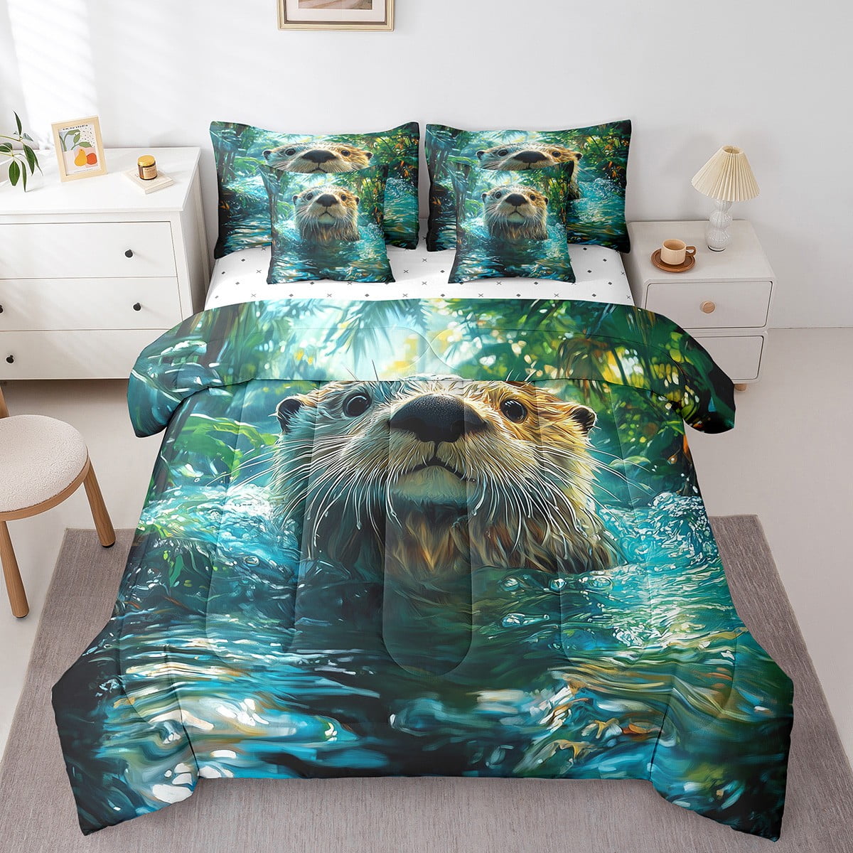 Sea Otter Bedding Set 7 Pieces Coastal Creature Comforter Twin Room ...
