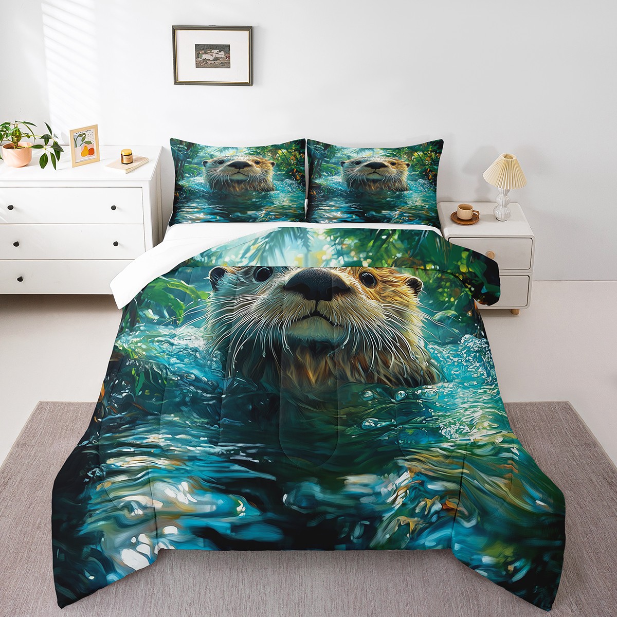 Sea Otter Bedding Set Coastal Creature Comforter Sets Twin Room ...