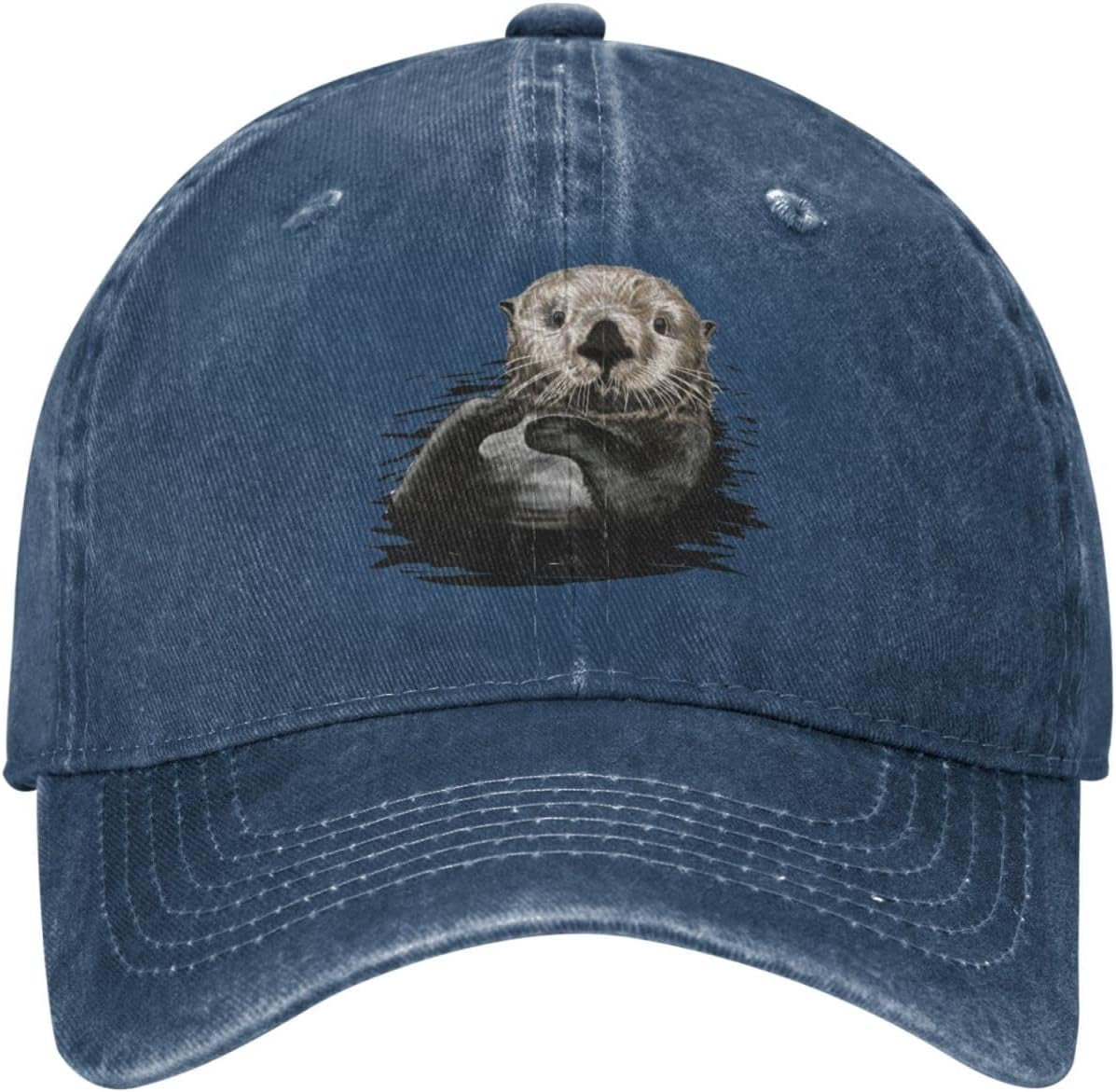 Sea Otter Cute Distressed Adjustable Washed Denim Mens Dad Trucker Hat ...