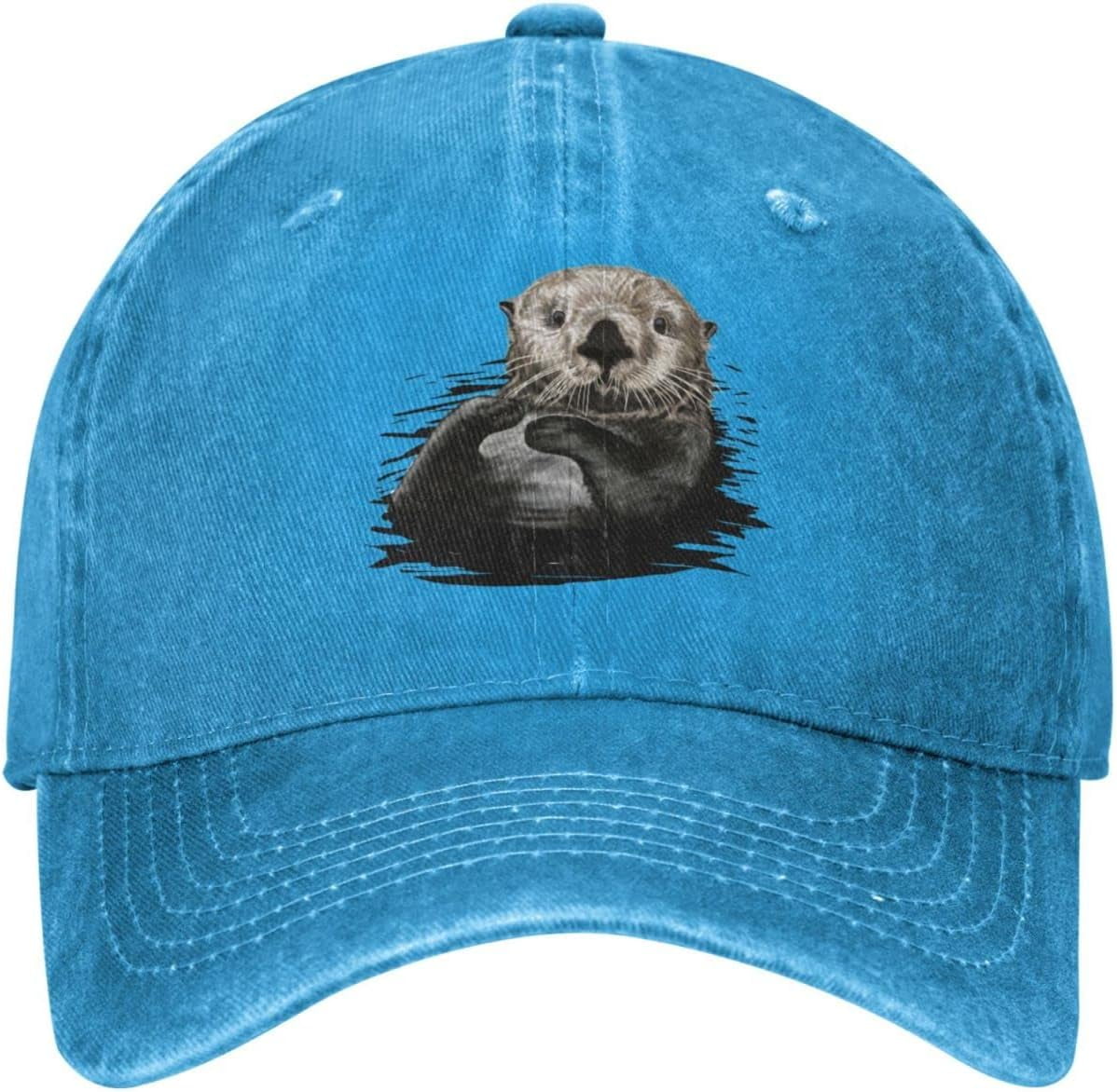 Sea Otter Cute Distressed Adjustable Washed Denim Mens Dad Trucker Hat ...