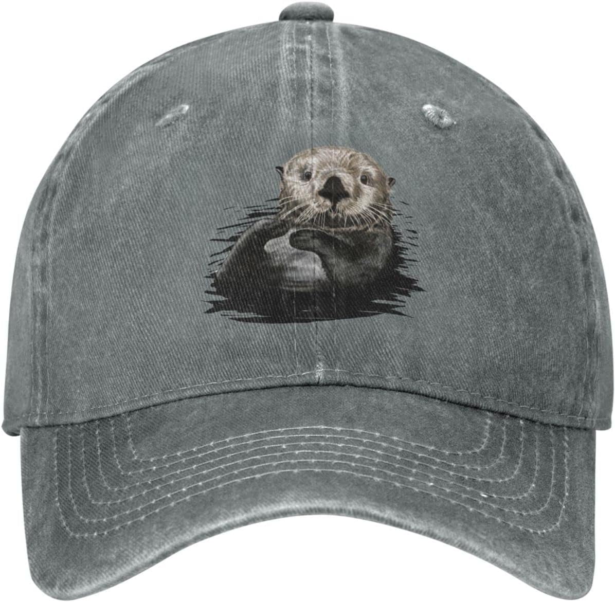 Sea Otter Cute Distressed Adjustable Washed Denim Mens Dad Trucker Hat ...