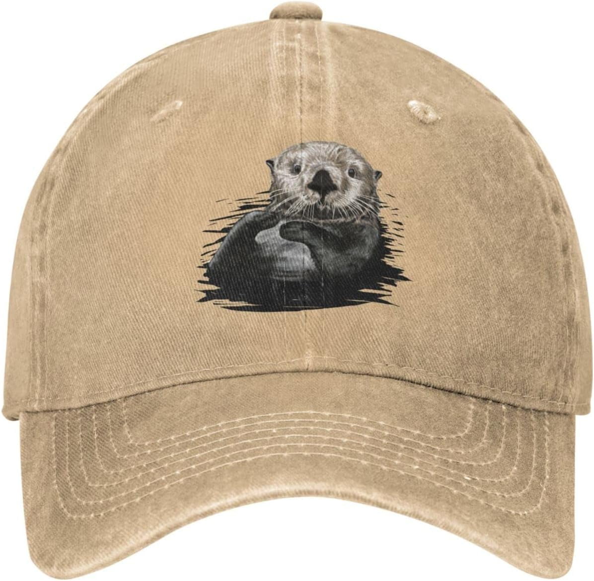 Sea Otter Cute Distressed Adjustable Washed Denim Mens Dad Trucker Hat ...