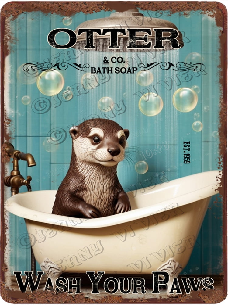 Sea Otter Decor Metal Decorative Signage,Sea Otter Gothic Bathroom Sign ...