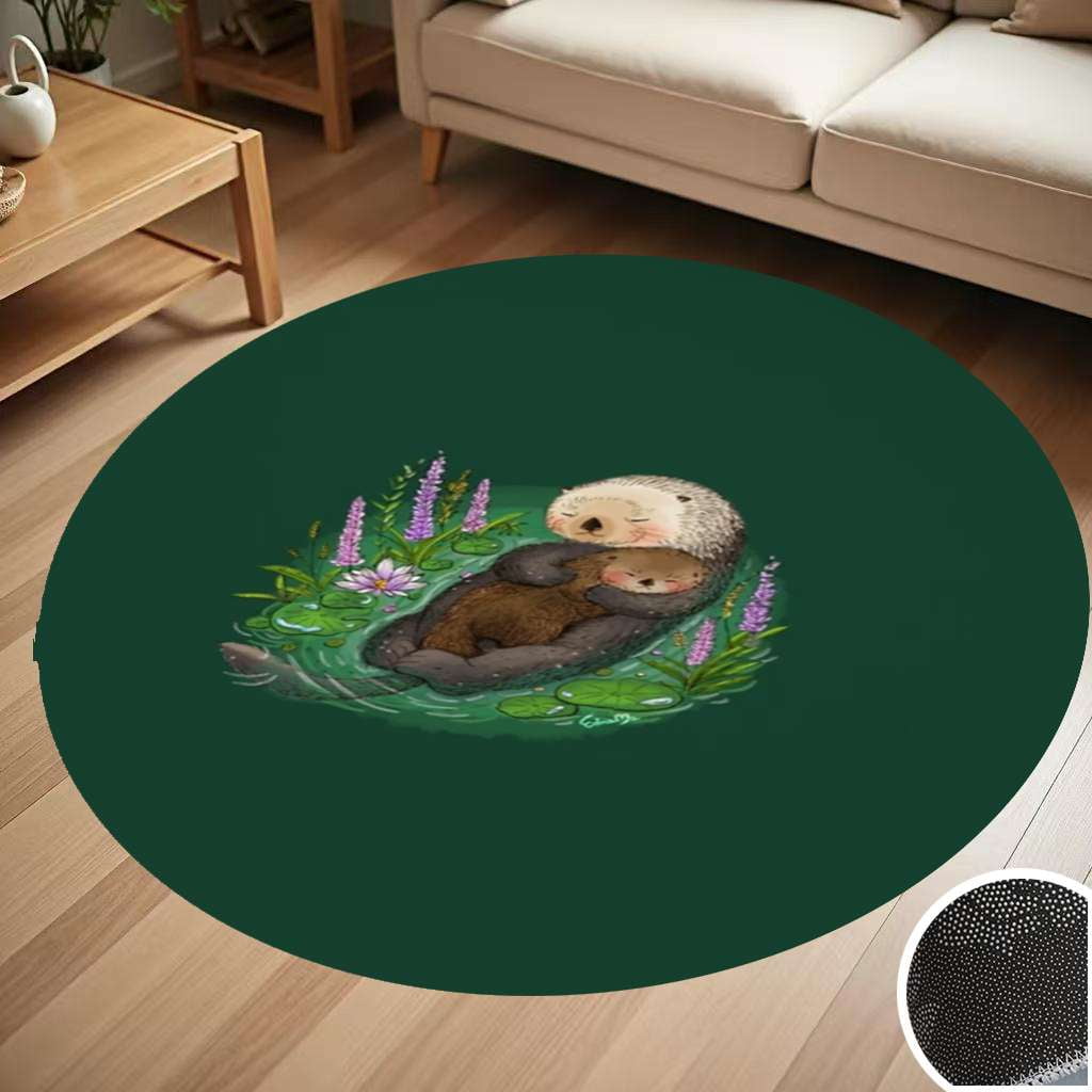 Sea Otter Mother & Baby Round Carpet Living Room Bedroom Home ...