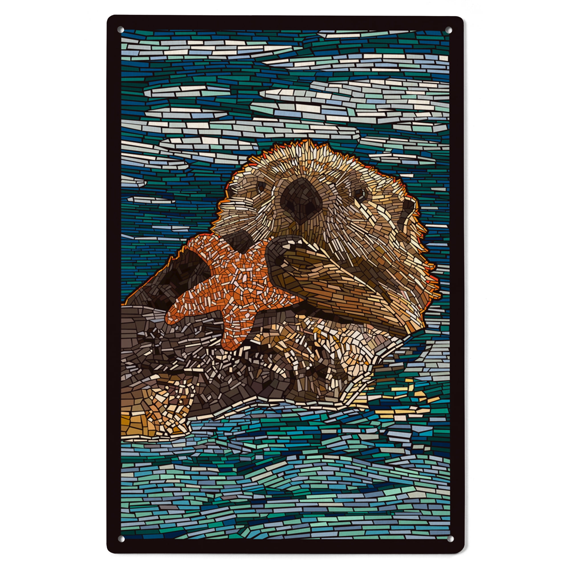 Sea Otter, Paper Mosaic Birch Wood Wall Sign (6x9 Rustic Home Decor ...