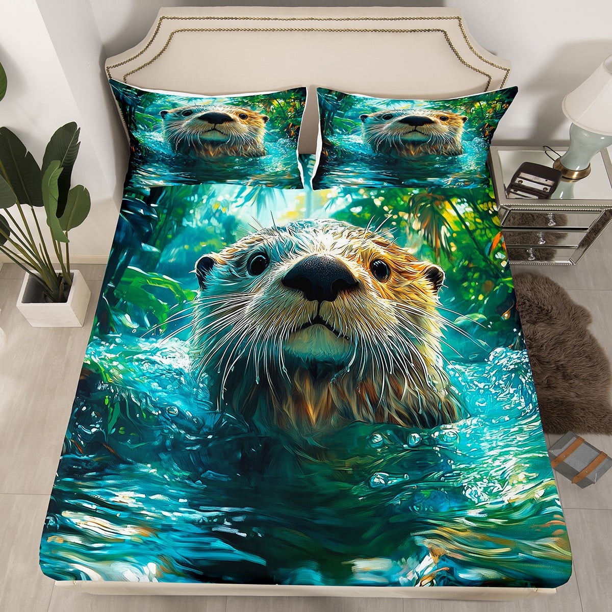 Sea Otter Sheets Coastal Creature Fitted Sheet Twin Room Decorative ...