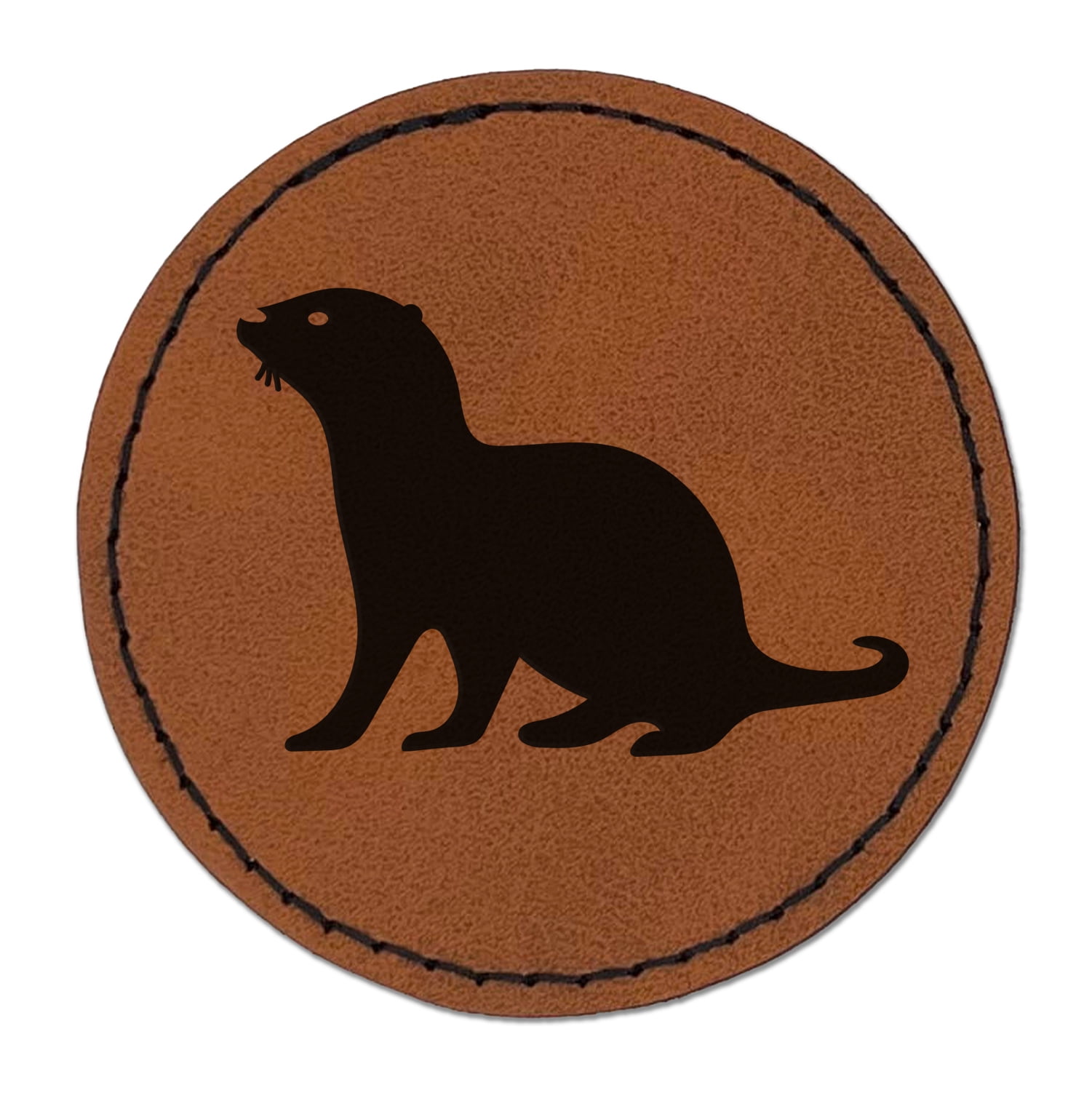 Sea Otter Silhouette 2.5" Faux Leather Round Engraved Iron-On Patch ...