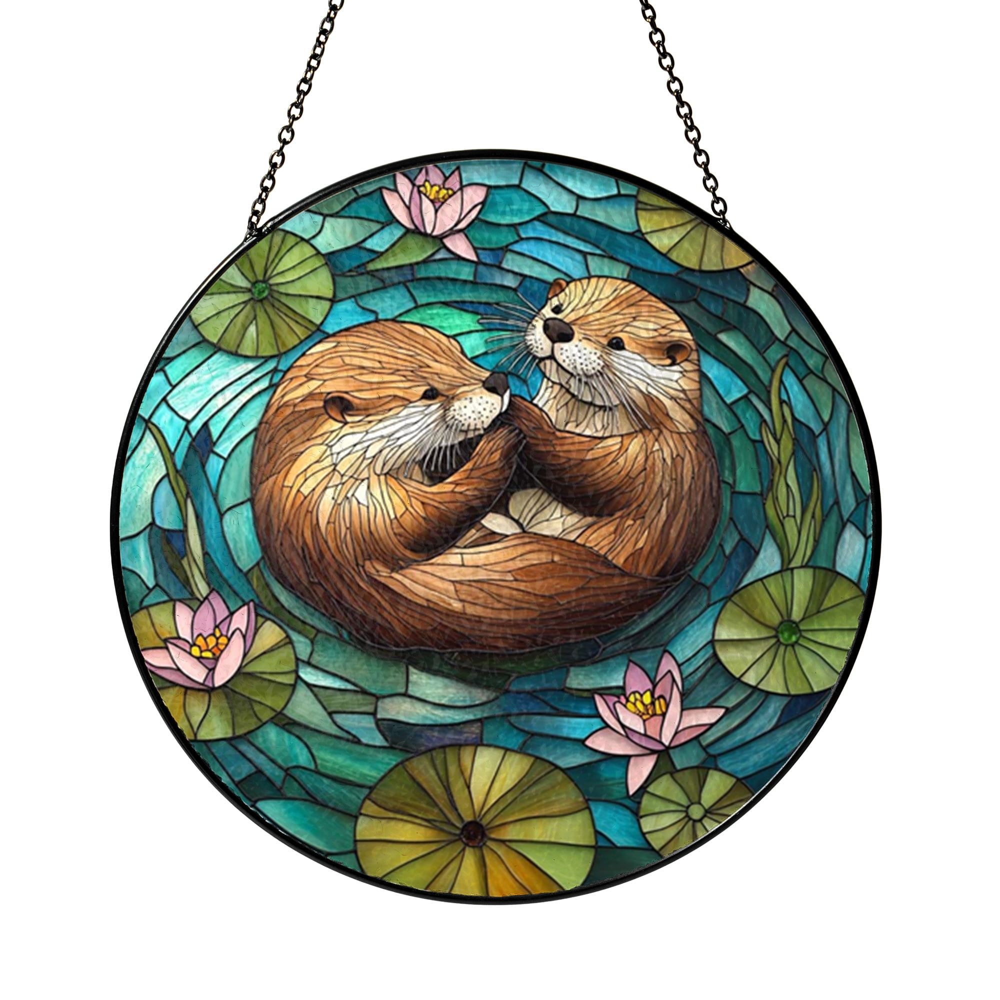 Sea Otter Wildlife Scene Stained Glass Suncatcher Window Decor, Marine ...