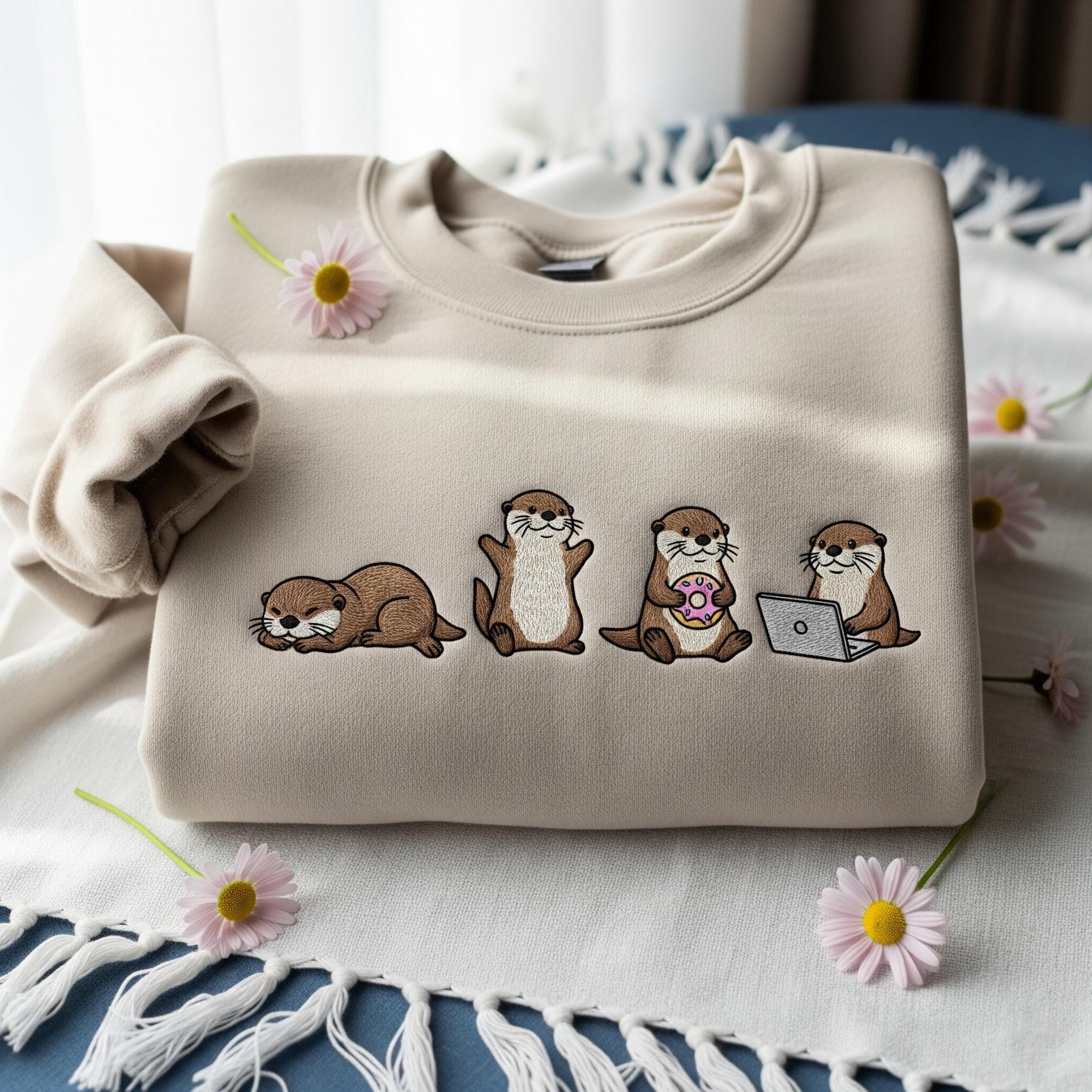 Sea Otters Embroidered Sweatshirt, Otter Lovers Crewneck, Otter Mom ...