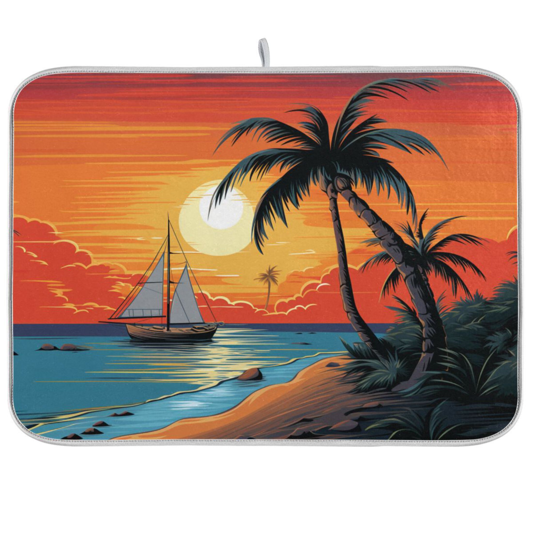 Sea Palm Trees in Sunset Dish Drying Mat Microfiber Kitchen Pad Large ...