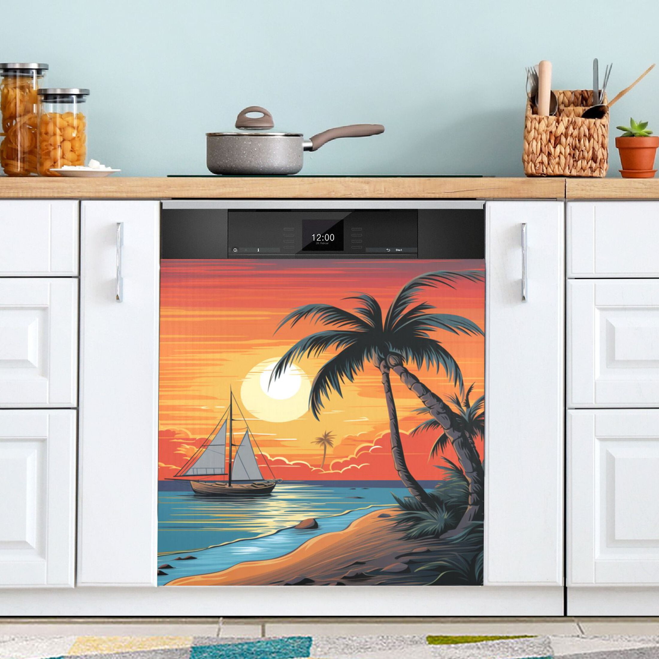 Sea Palm Trees in Sunset Magnetic Dishwasher Cover Magnet Refrigerator ...