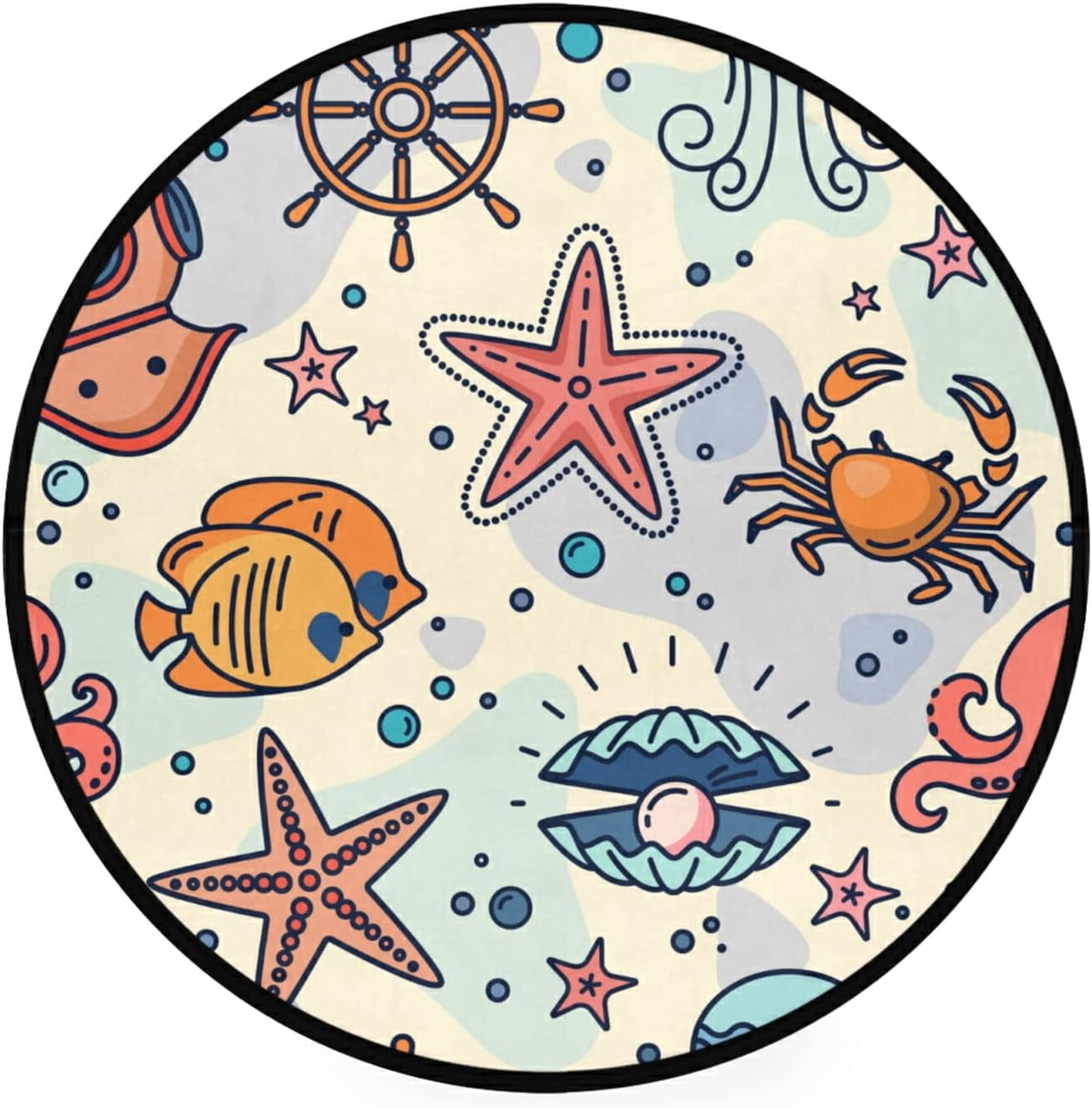 Sea Pattern with Steering Wheel Crab Pearl Starfish Shrimp Aqualung ...