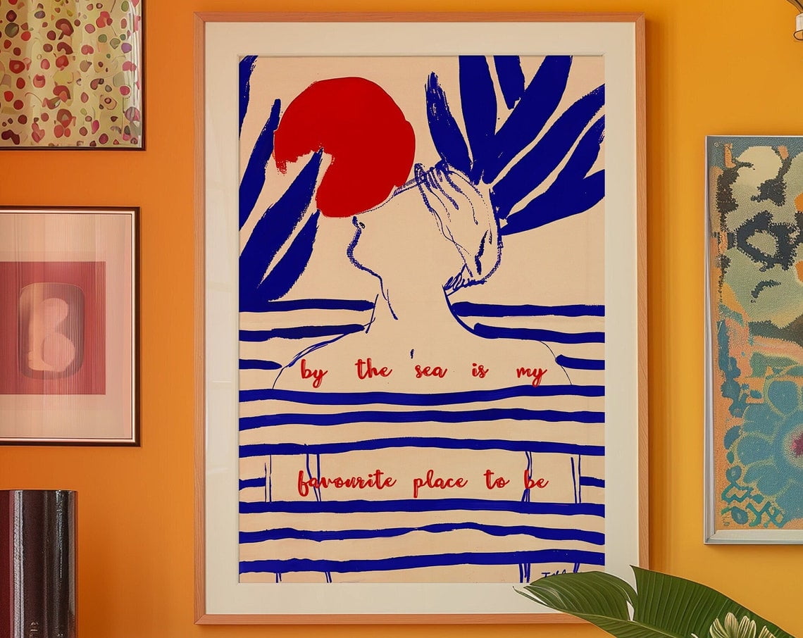 Sea Poster, Eclectic Wall Print, Red Wall Art, Love Print, Dopamine ...