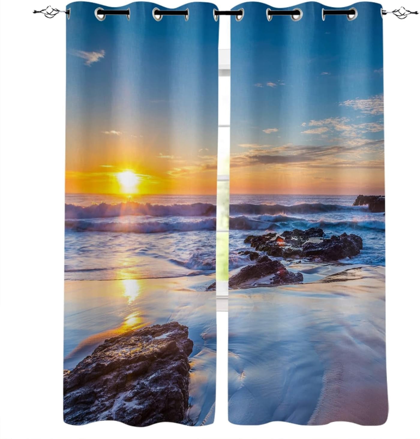 Sea Reef Blackout Grommet Window Curtains, Sunshine And White Clouds ...