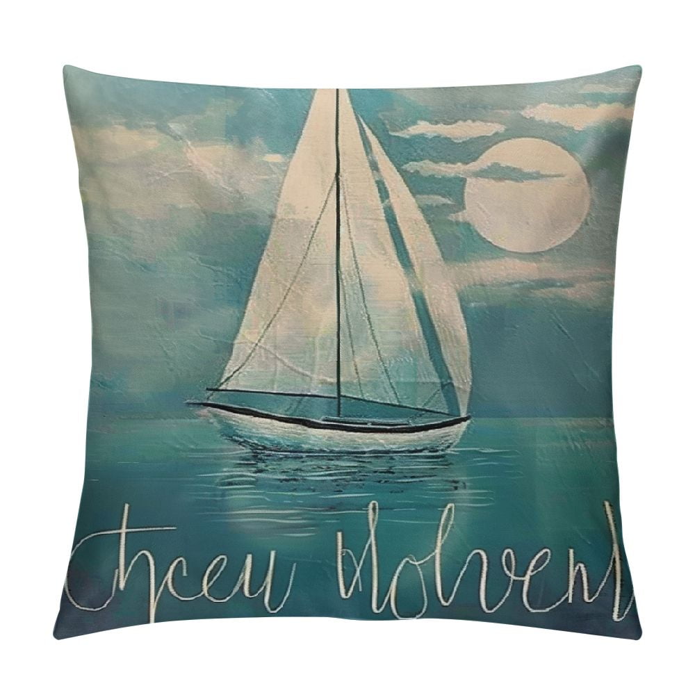 Sea Sailboat Motivational Quote Throw Pillow Cover Let Your Dreams Set ...