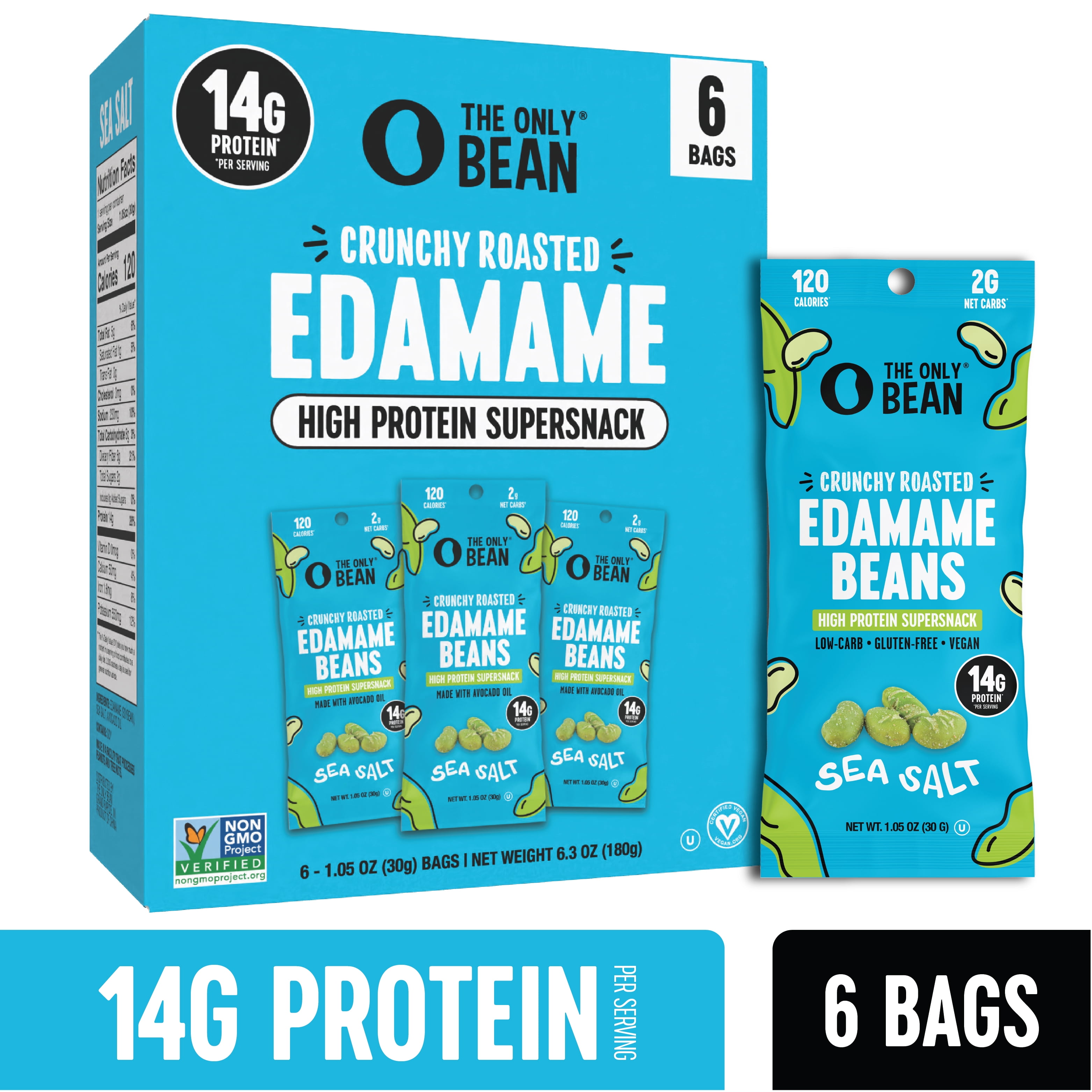 The Only Bean Roasted Edamame Beans Sea Salt, 1.05 oz, 6 ct - Walmart.com