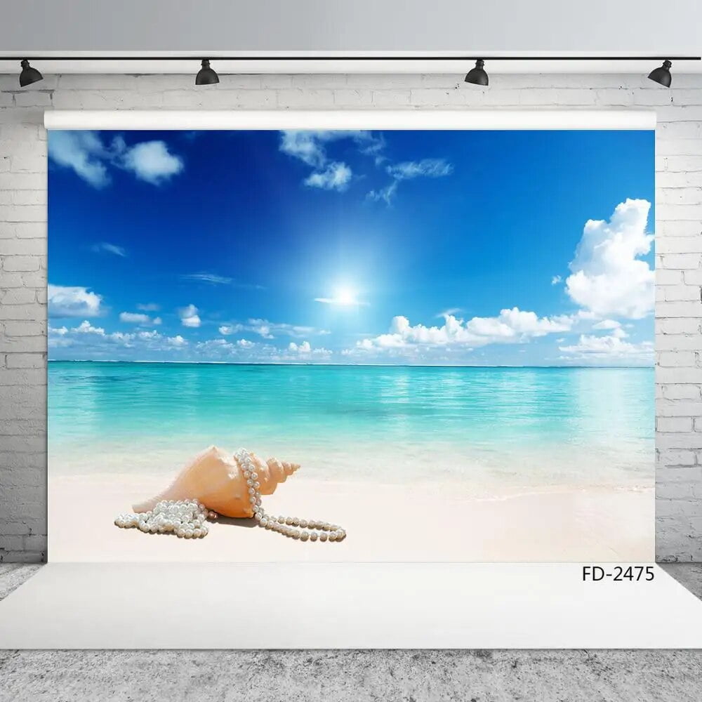 Sea Sand Beach Shell Pearl Necklace Sky Scenery Children Newborn Photography Backgrounds ...