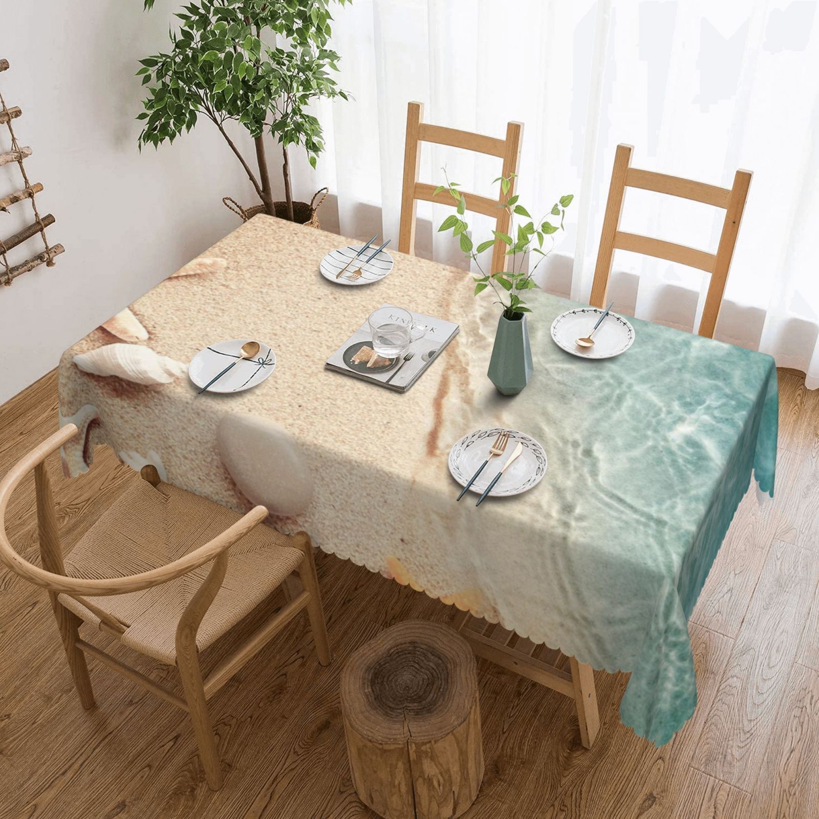 Sea Sand With Starfish Rectangle Table Cover Dust-Proof Tabletop ...