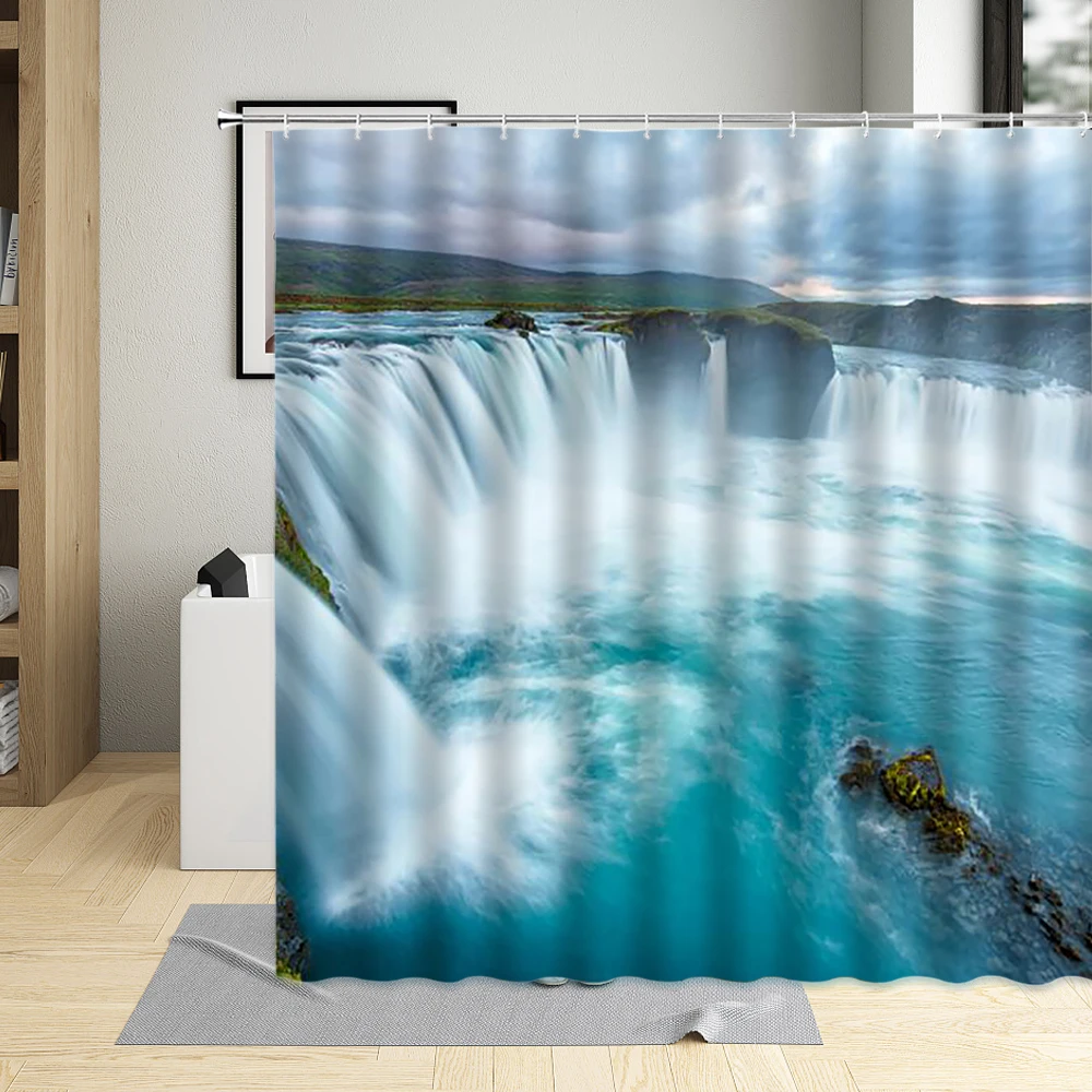Sea Scenery Shower Curtain Island St Mountain Waterfall Landscape ...