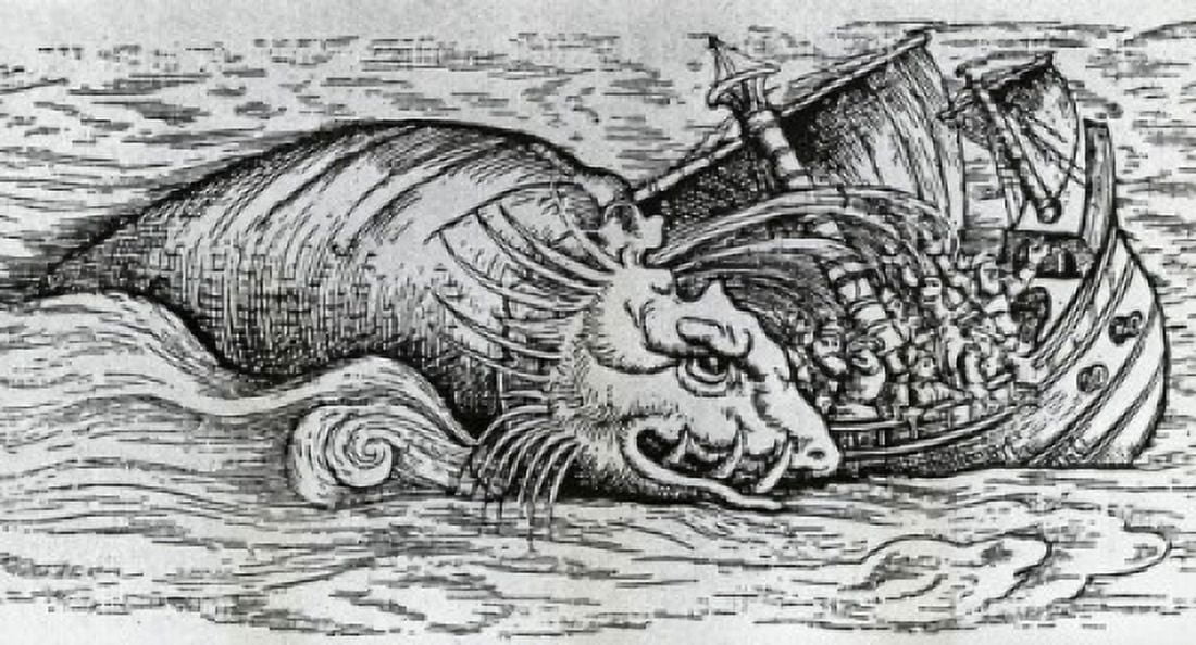 Sea Serpent Attacking Medieval Ship by unknown artist, print Poster ...