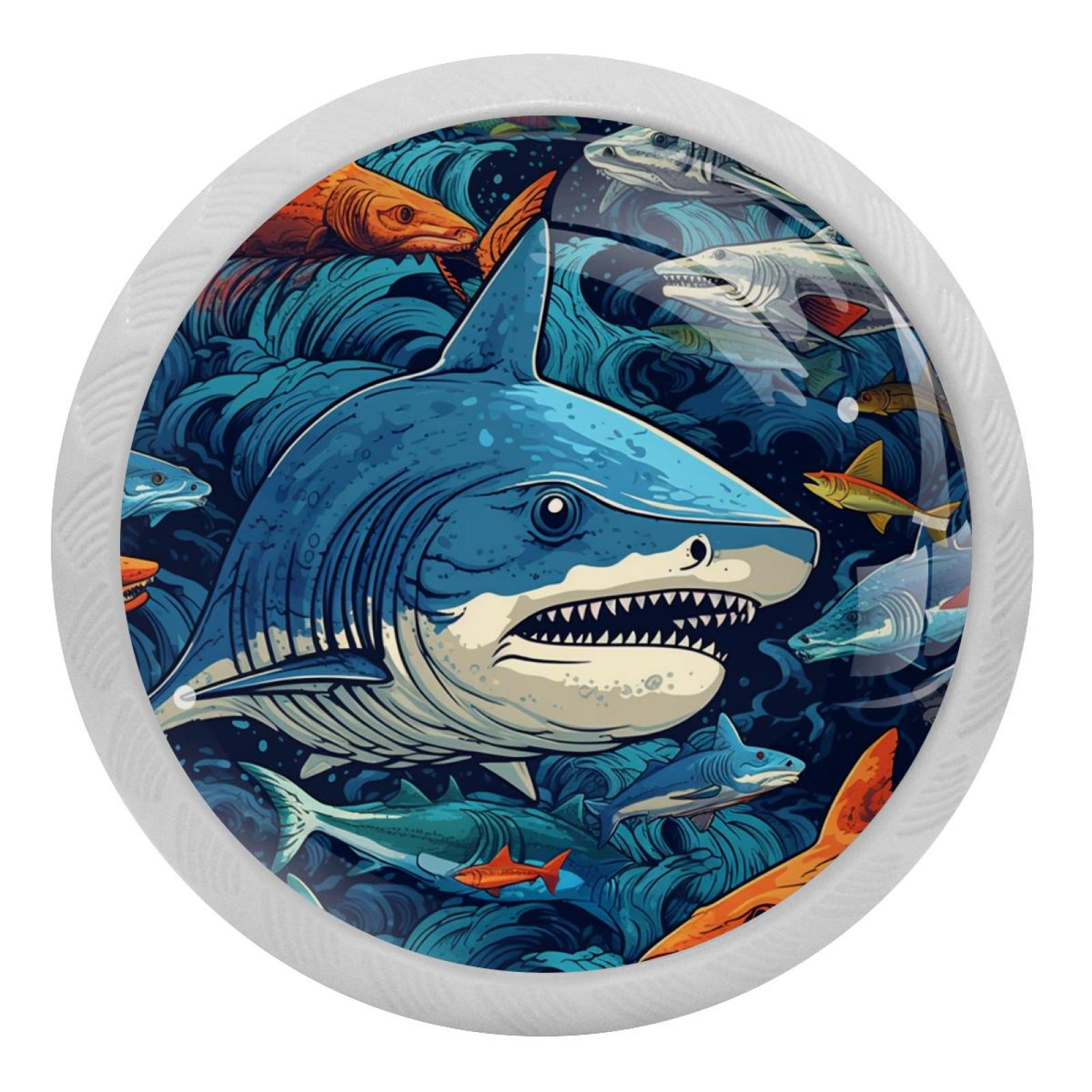 Sea Shark Pattern 4PCS Cabinet Knobs Pulls Fluorescent Drawer Handle ...