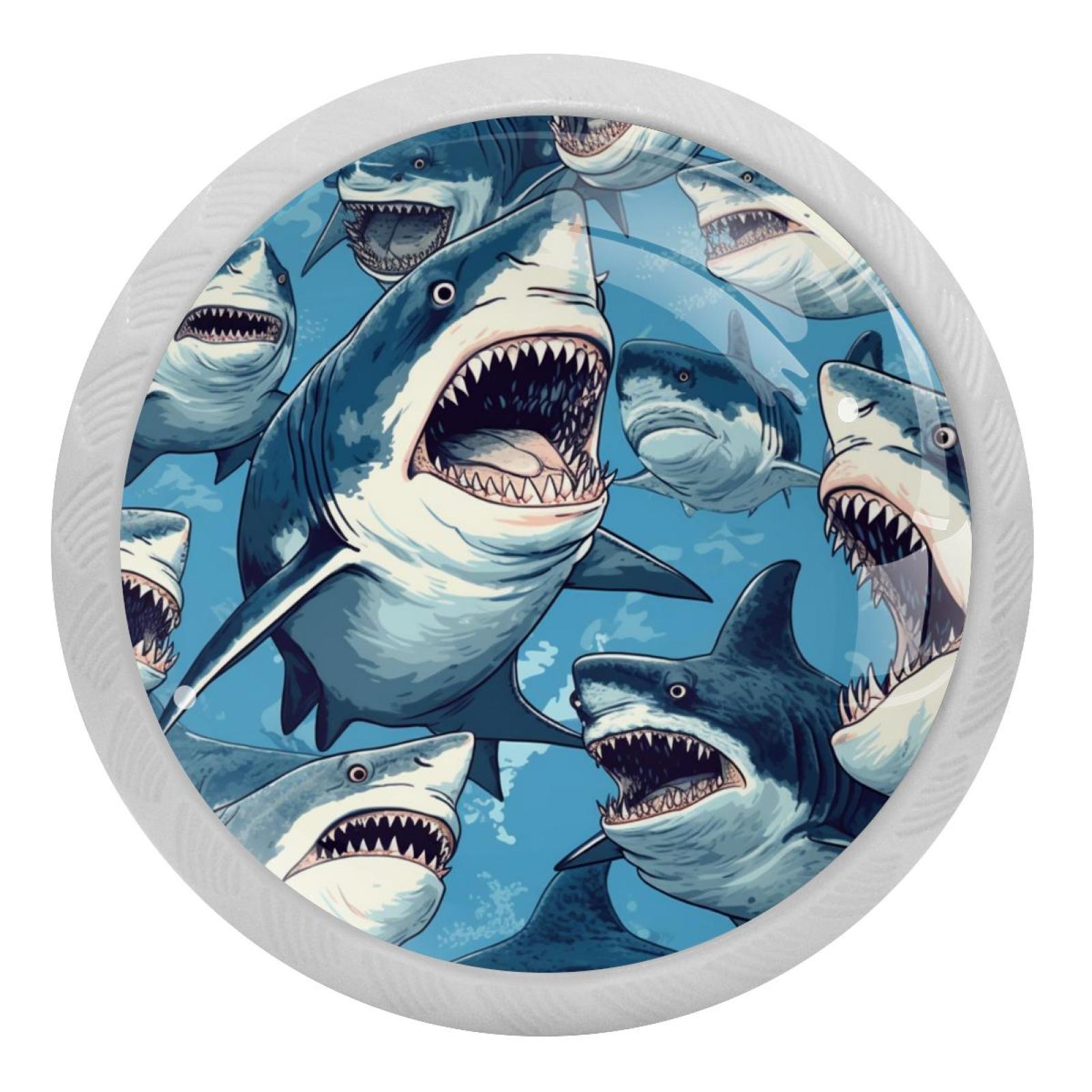 Sea Shark Pattern 4PCS Cabinet Knobs Pulls Fluorescent Drawer Handle ...