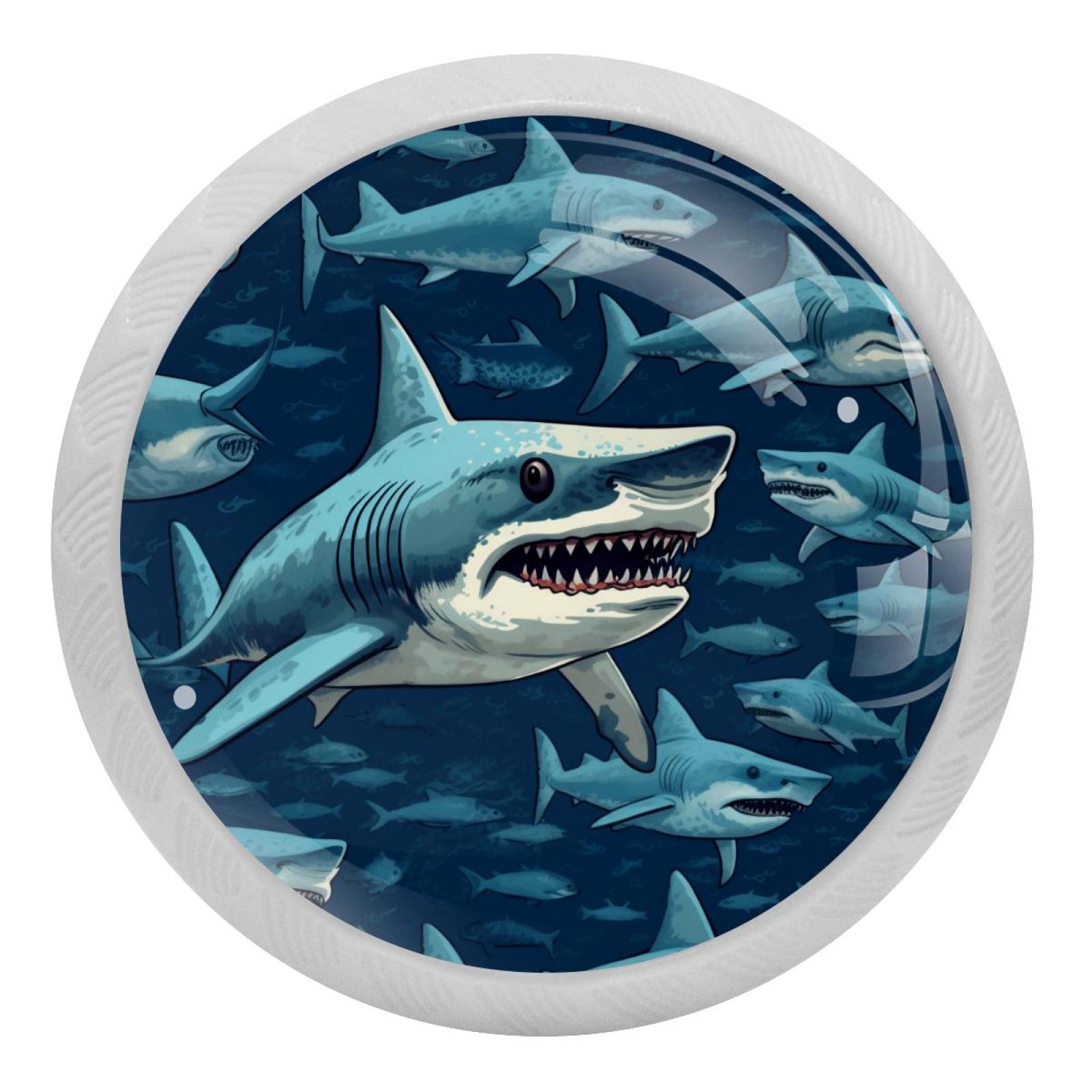 Sea Shark Pattern 4PCS Cabinet Knobs Pulls Fluorescent Drawer Handle ...