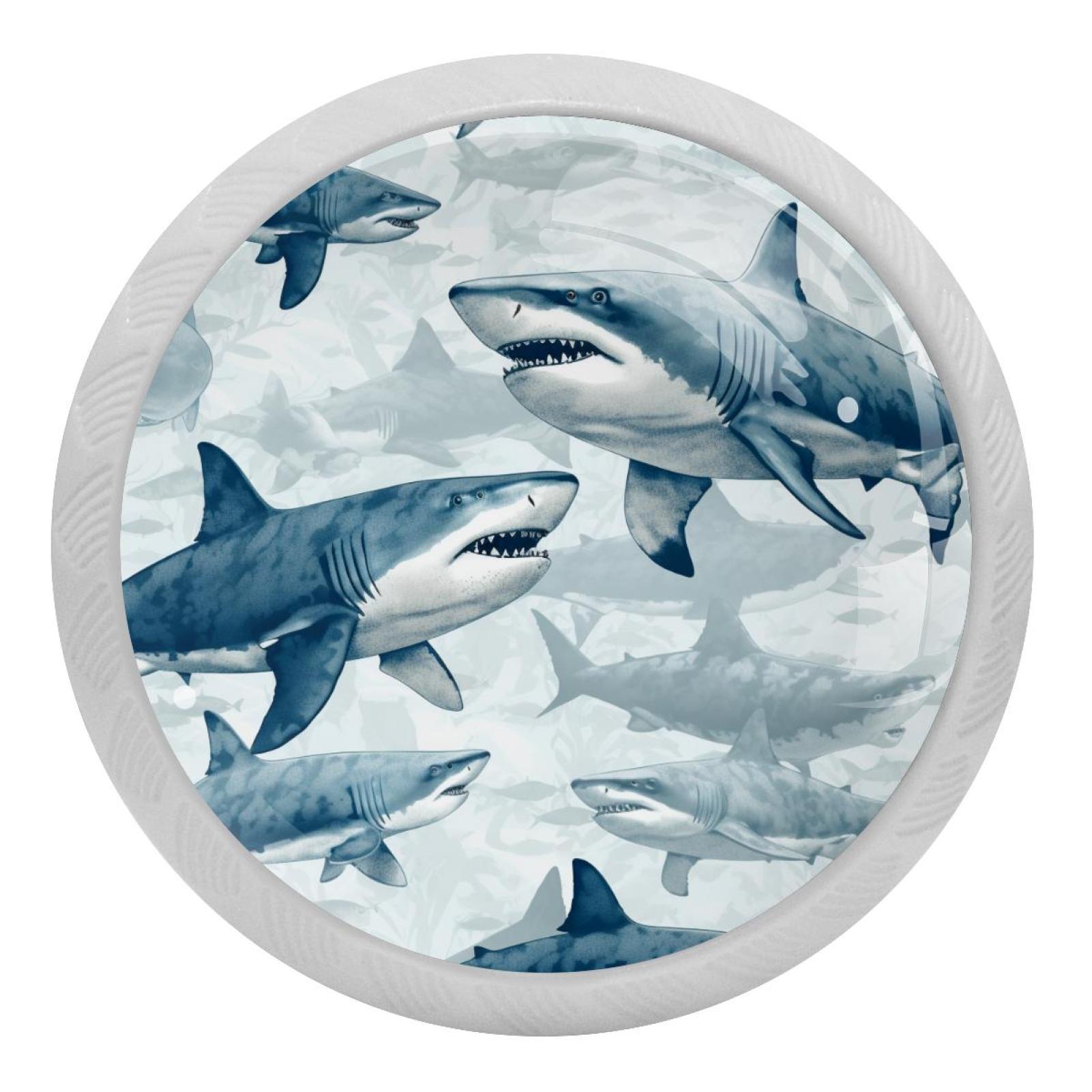 Sea Shark Pattern 4PCS Cabinet Knobs Pulls Fluorescent Drawer Handle ...