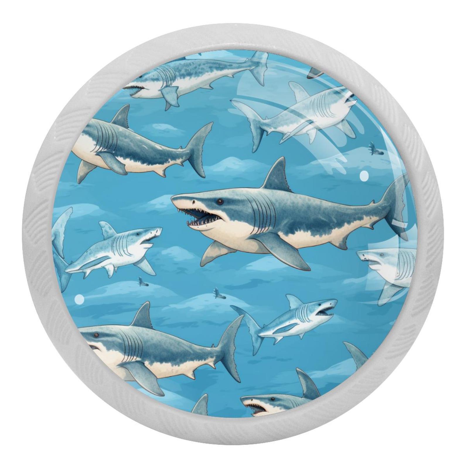 Sea Shark Pattern 4PCS Cabinet Knobs Pulls Fluorescent Drawer Handle ...