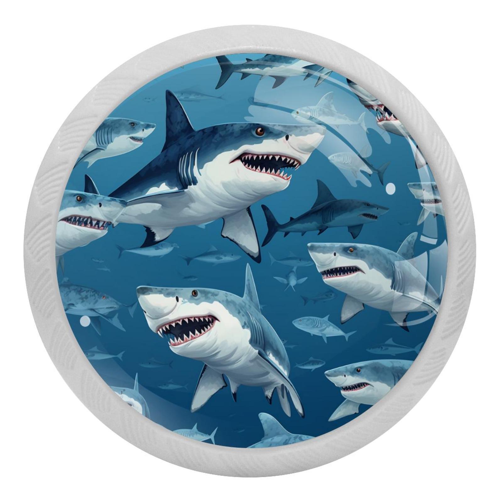 Sea Shark Pattern 4PCS Cabinet Knobs Pulls Fluorescent Drawer Handle ...